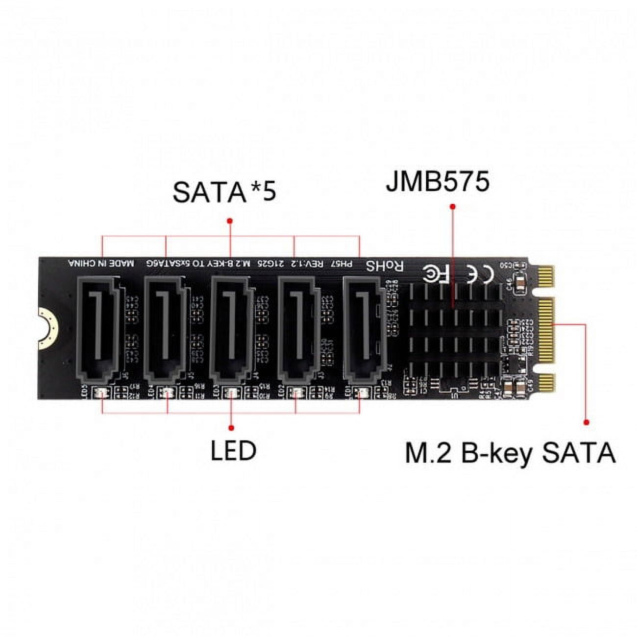 JSER NGFF Key B+M to SATA 3.0 6Gbps 5 Ports Adapter Converter PM Multi ...