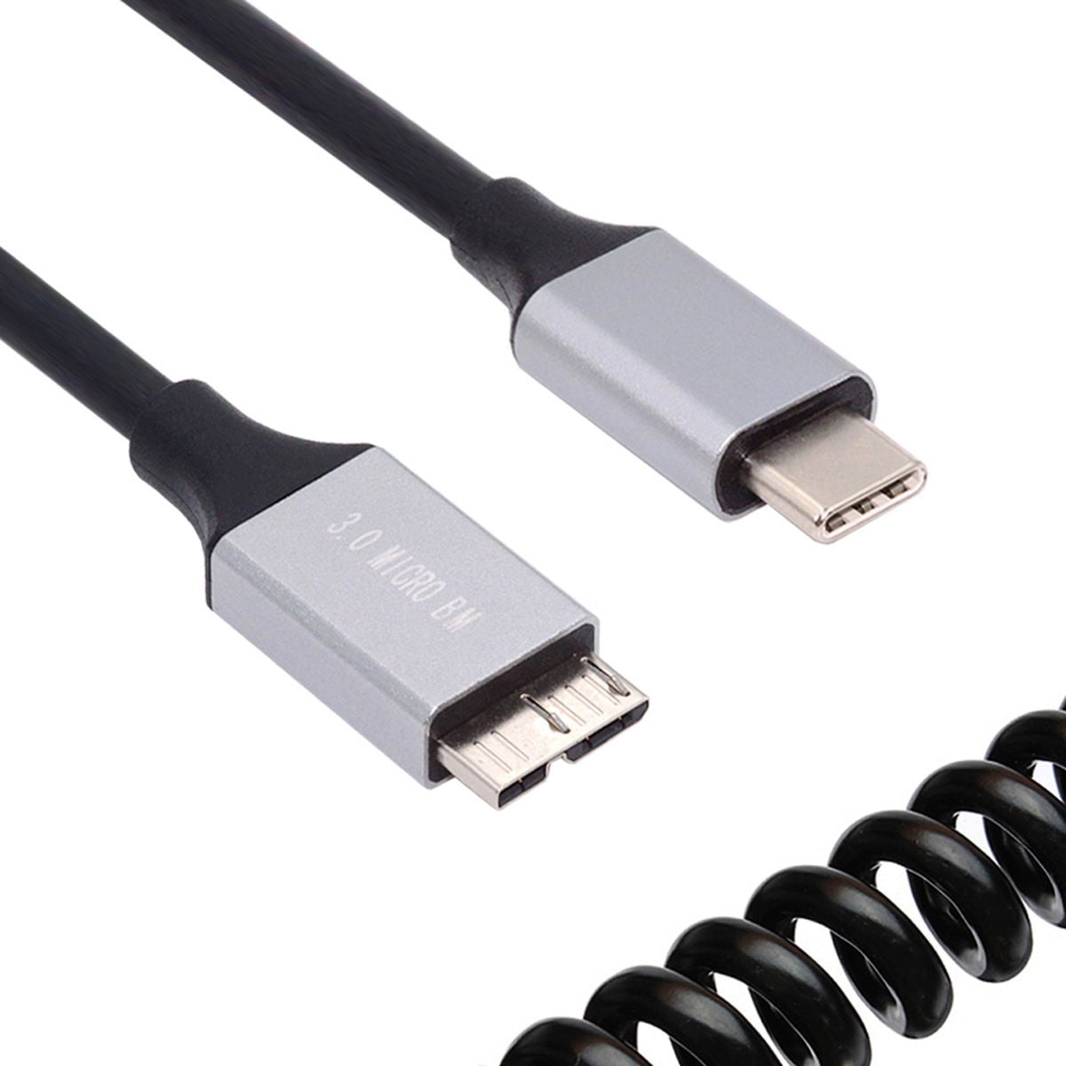 JSER USB-C Type-C Host to Micro-USB3.0 Male OTG Stretch Coiled Cable 100cm Extension 5Gbps for ...