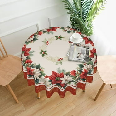 Christmas Flower Tablecloth 60 inch Round, Durable Table Cover for ...