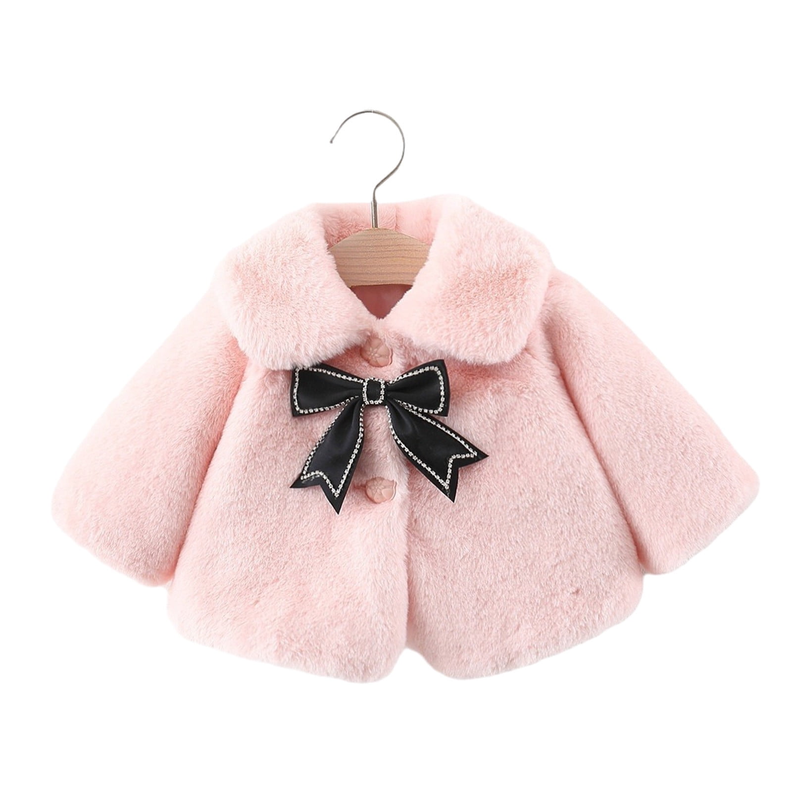 JSGEK Baby Girl Faux Fur Coat Winter Warm Jacket Plush Bowknot Button Up Outerwear Toddler Pink ...