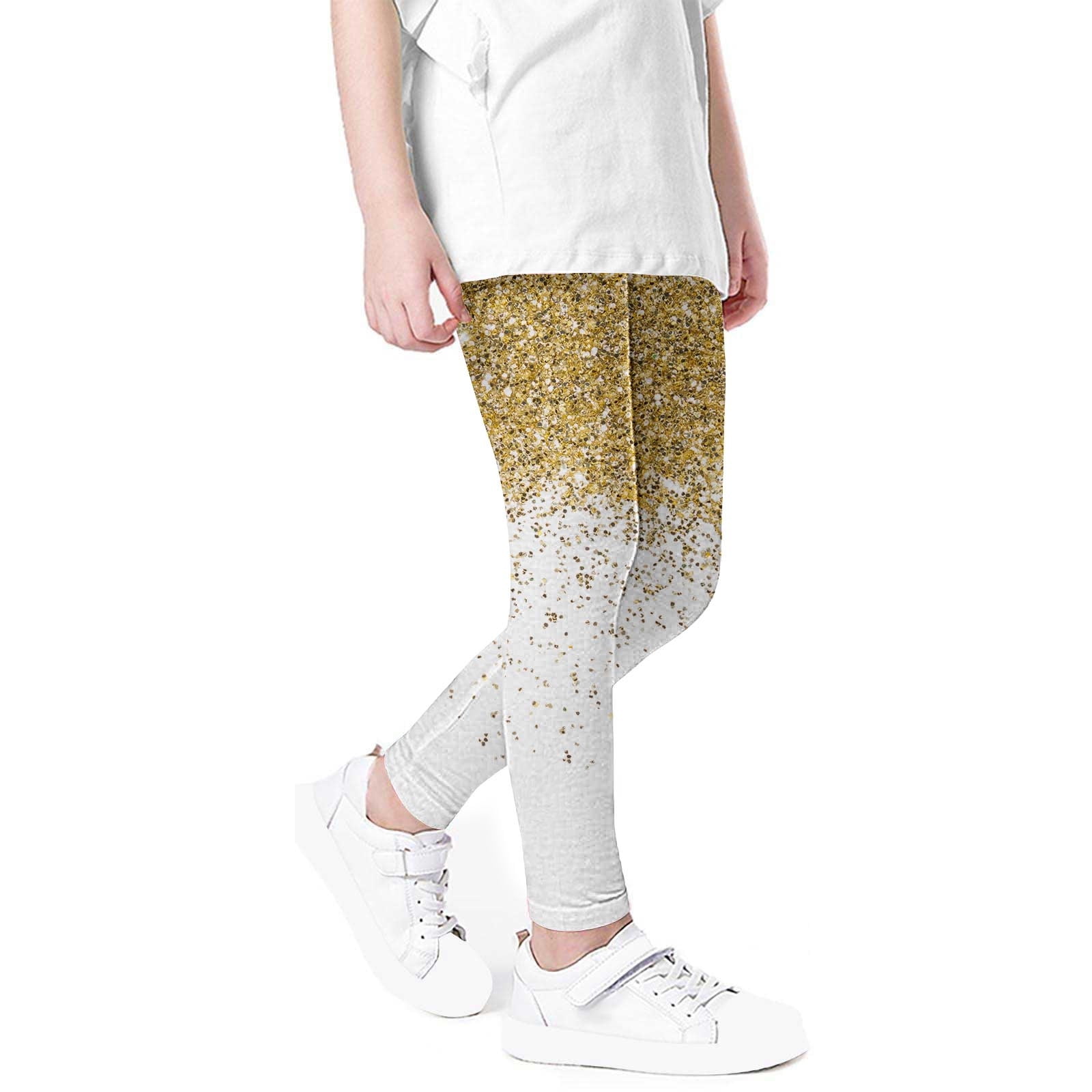 JSGEK Girls' Gold Glitter Leggings Sparkly Ombre Leggings Kids Stretchy ...