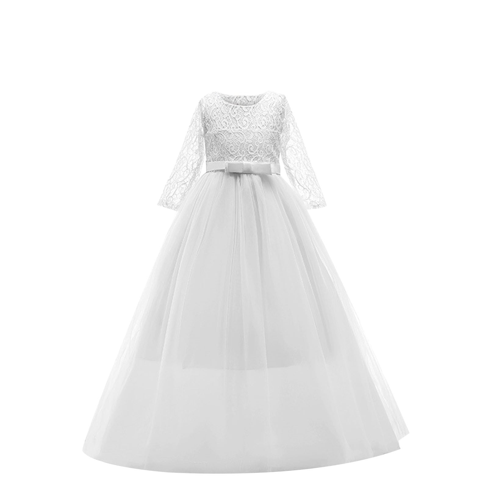 JSGEK Girls Tulle Dress Crewneck Long Sleeve Lace Dresses Formal ...