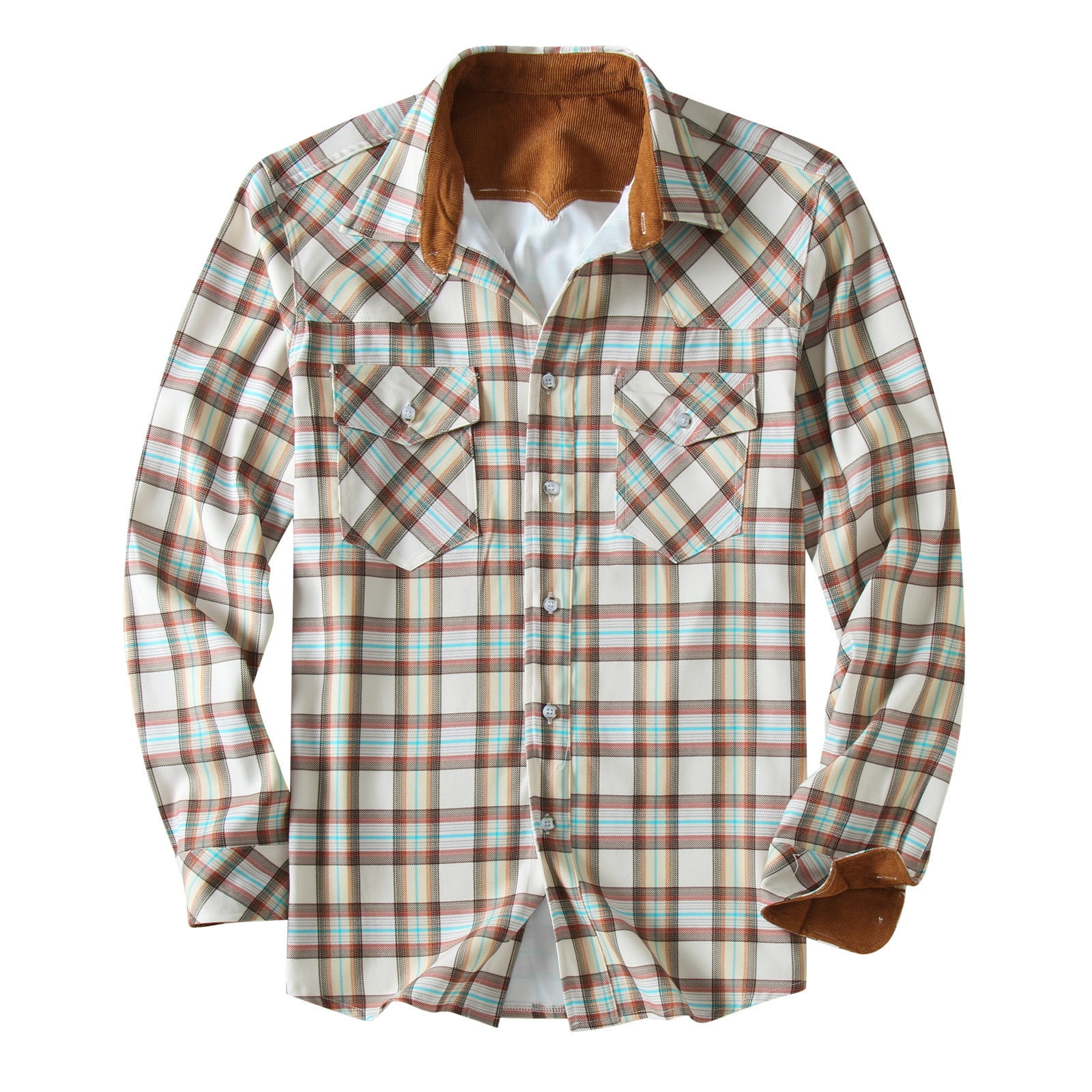 JSGEK Men's Plaid Padded Shirts Casual Long Sleeve Button Down Lapel ...