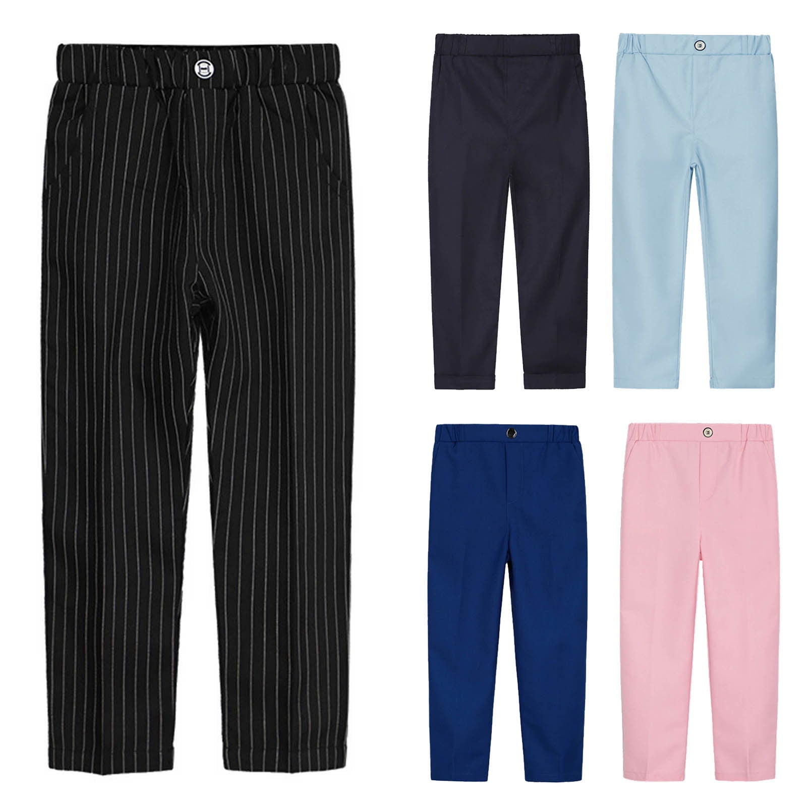 JSGEK Toddler Boys Dress Pants Black White Striped Trousers Kids Long ...