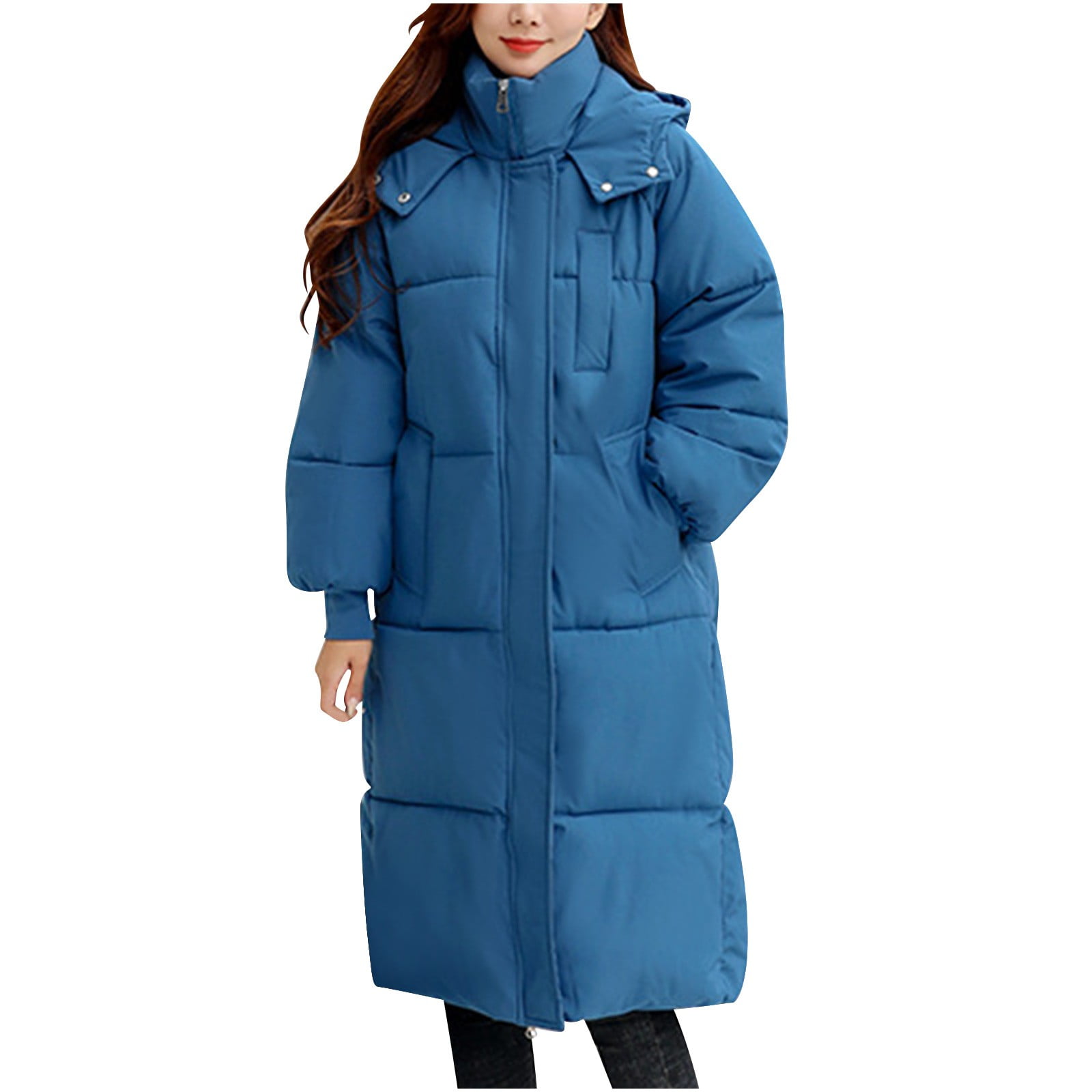 JSGEK Women's Winter Puffer Jacket Long Sleeve Hooded Warm Thick Down ...