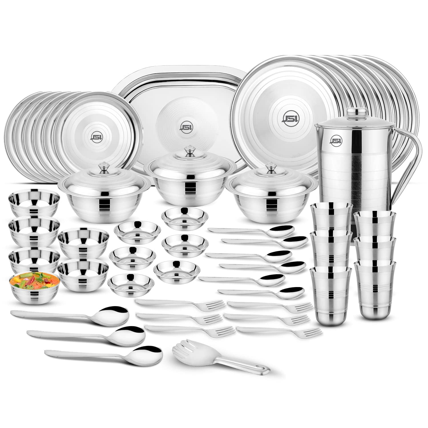 JSI Stainless Steel Heavy Gauge Dinner Set for Kitchen Pack of 51 Pieces I Steel Dinner ...