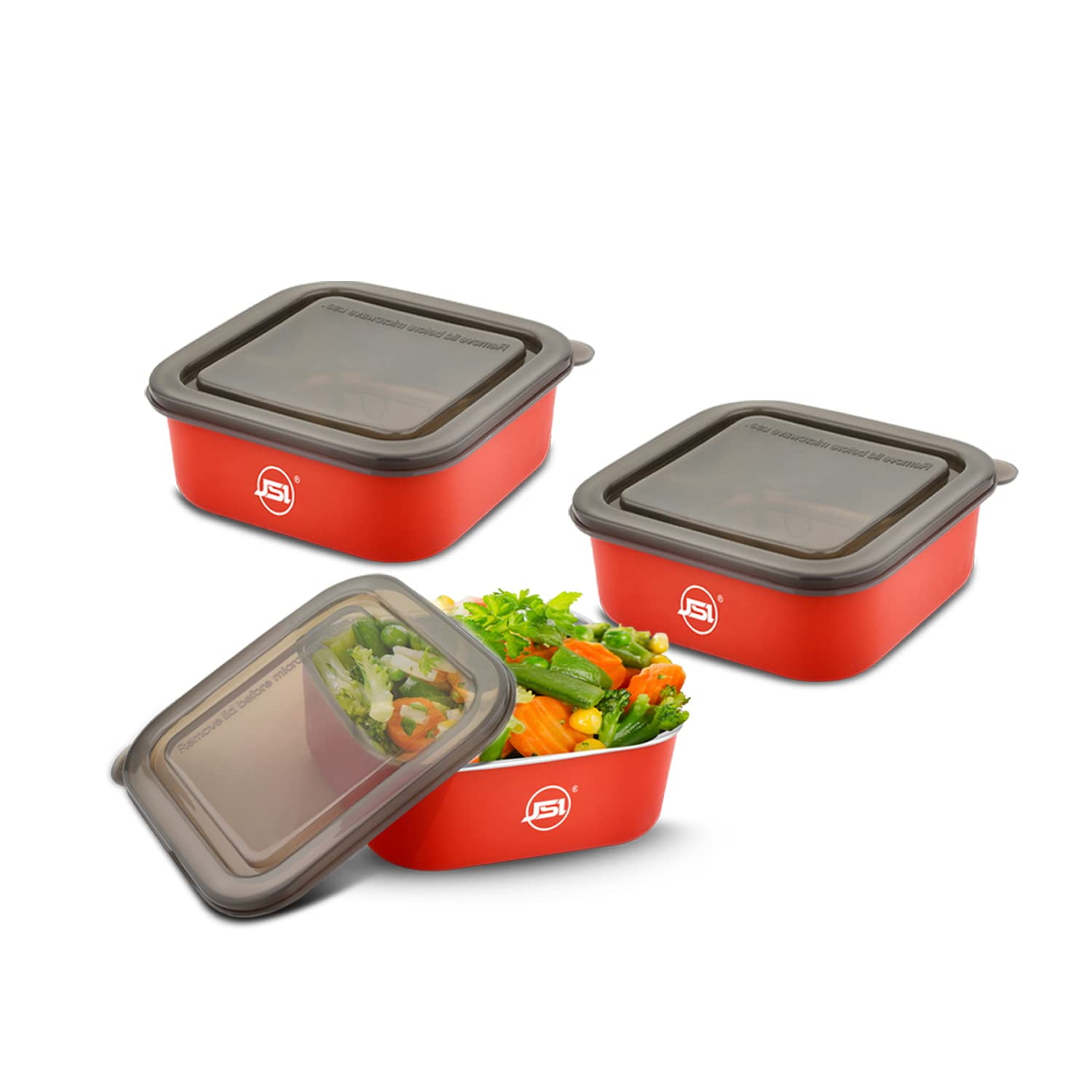 JSI Steel Microwave Safe Containers Pack of 3 Pcs 600 ML Inner ...