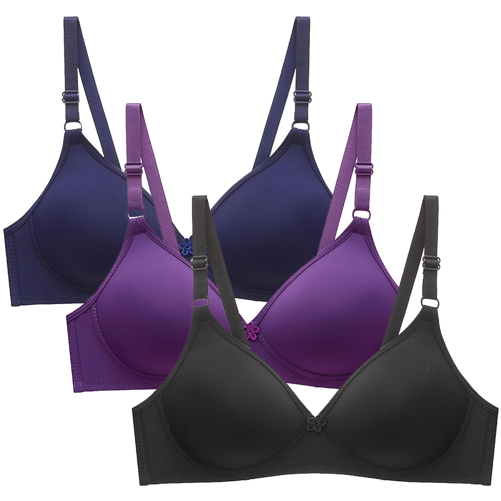 JSKUMAR 3 Pack Super Soft Wireless Bras Back Double Breasted Small Cup ...