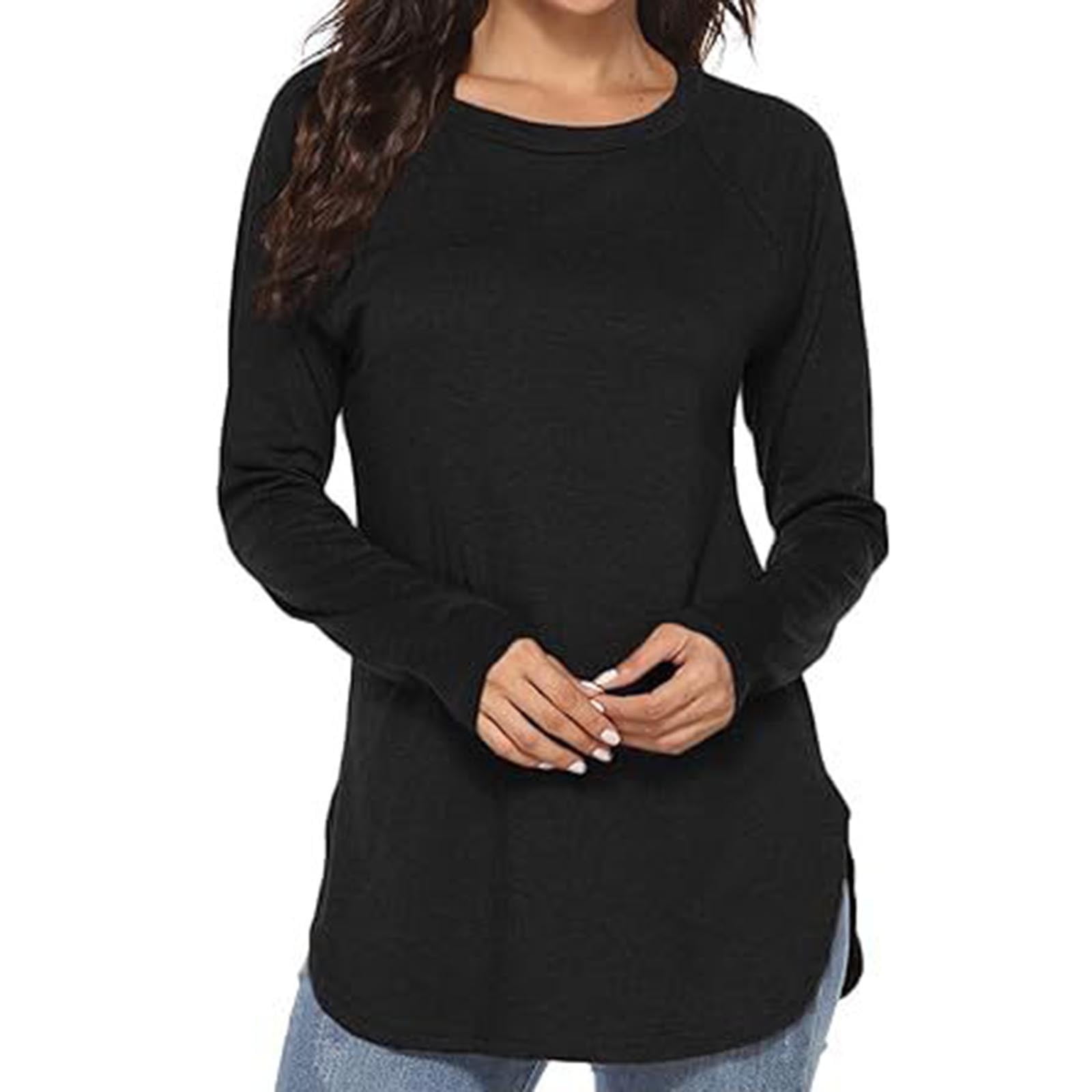 Savings Long Sleeve Crewneck Solid Color Basic Tops for Women Tunic ...