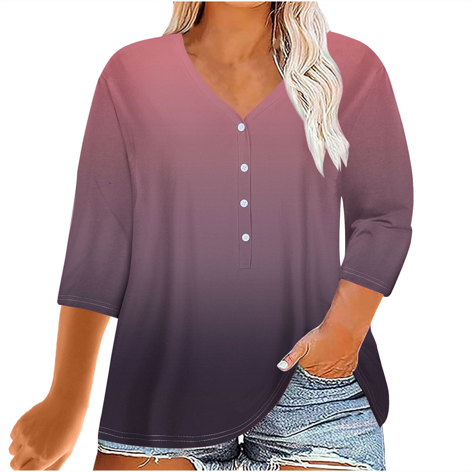 JSKUMAR Plus Size Tops for Women V Neck Half Zip Button Pullover Shirts ...