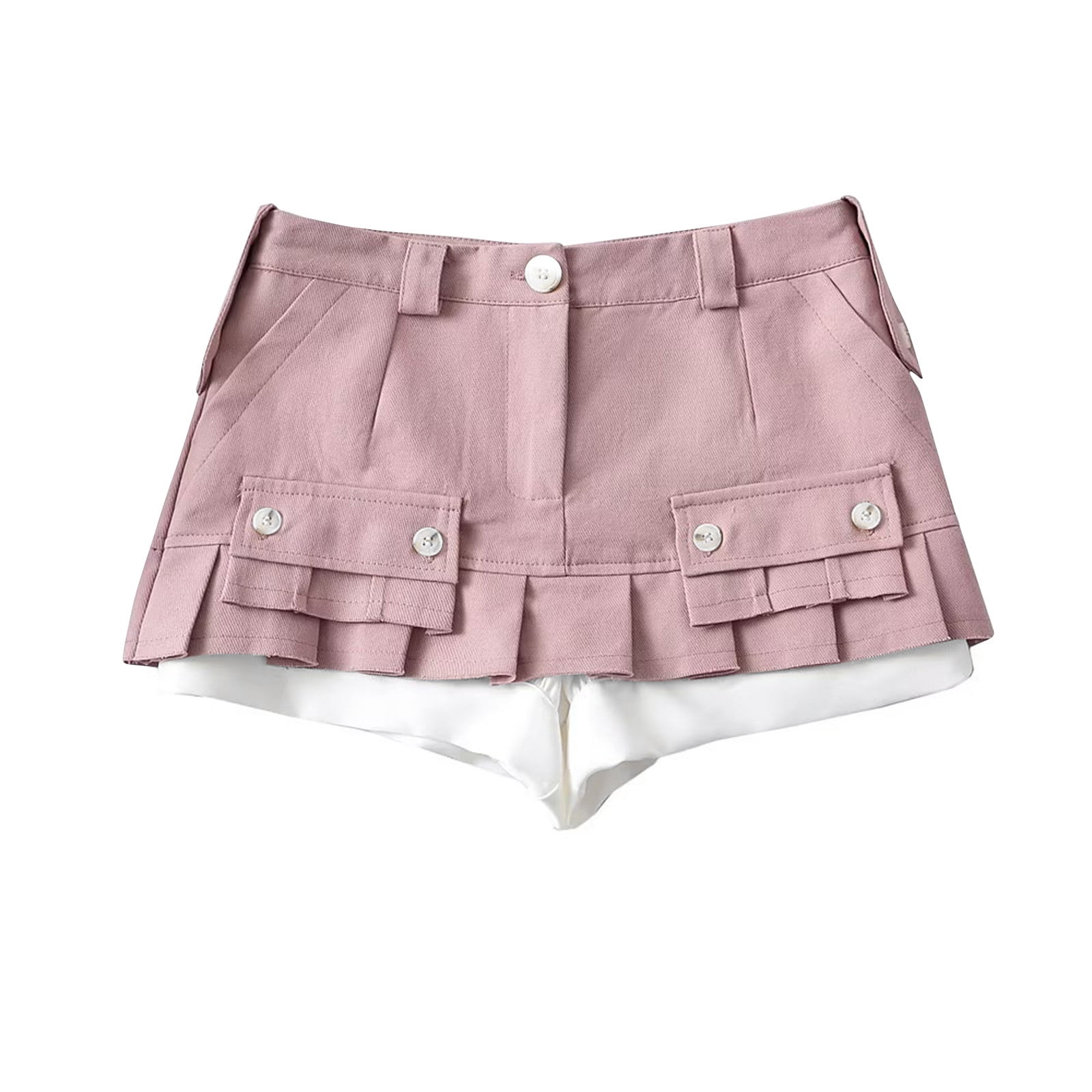 JSKUMAR Women's Low Rise Cargo Shorts with Lined Buttons Ruffled Skirt ...