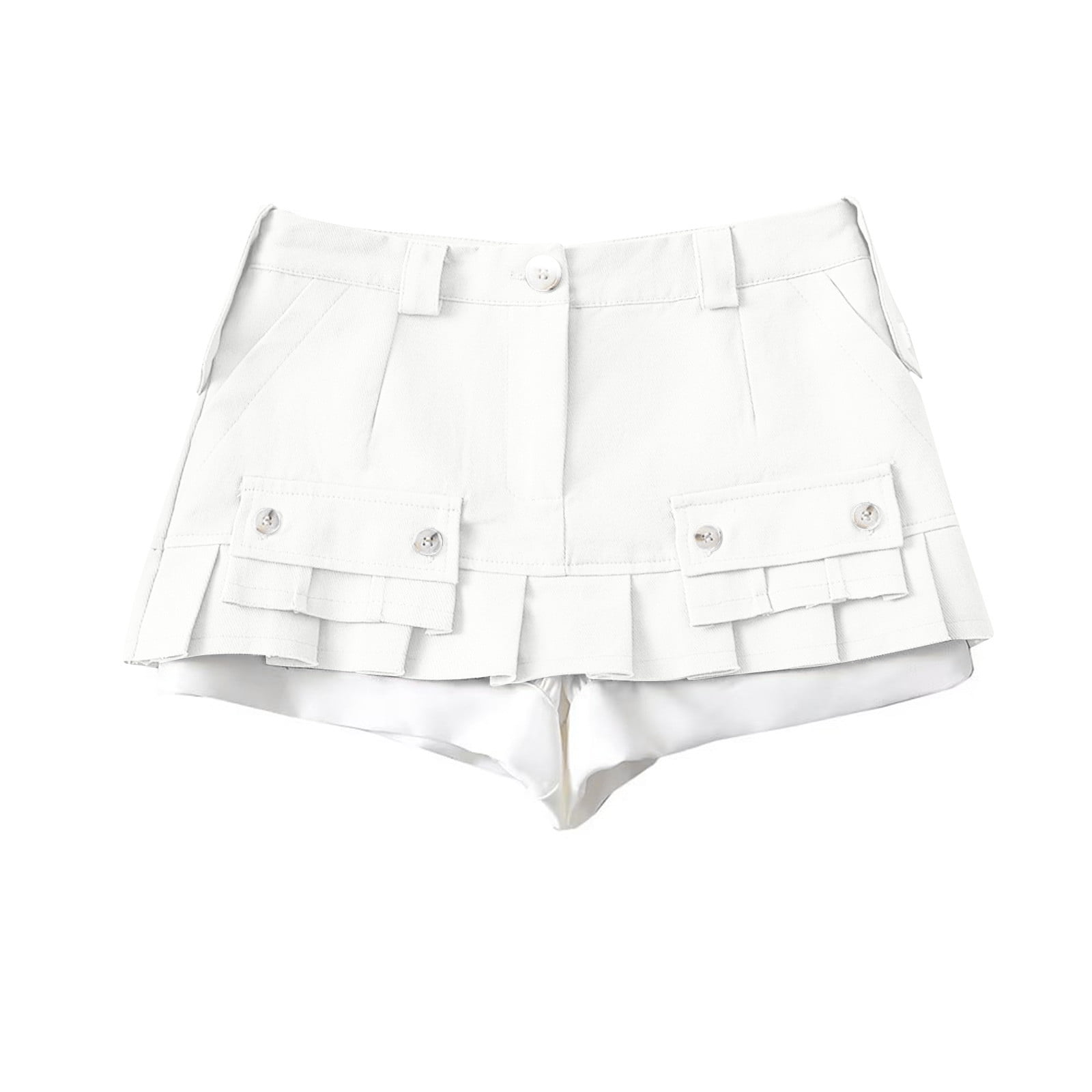 JSKUMAR Women's Low Rise Cargo Shorts with Lined Buttons Ruffled Skirt ...