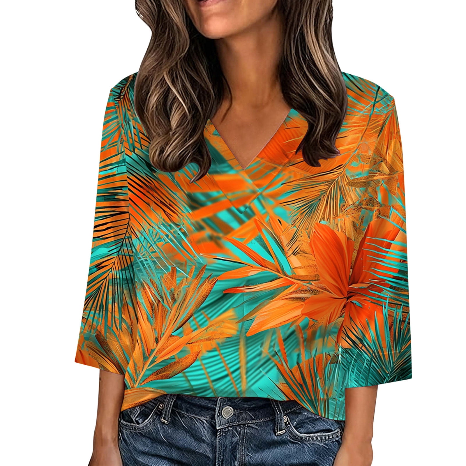 JSKUMAR Women's Silk Satin Tops Trendy Floral Half Sleeve Blouse V Neck ...