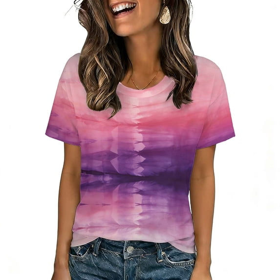 JSKUMAR Women's Tie Dye Shirt Hippies Rainbow Tees Casual Short Sleeve ...