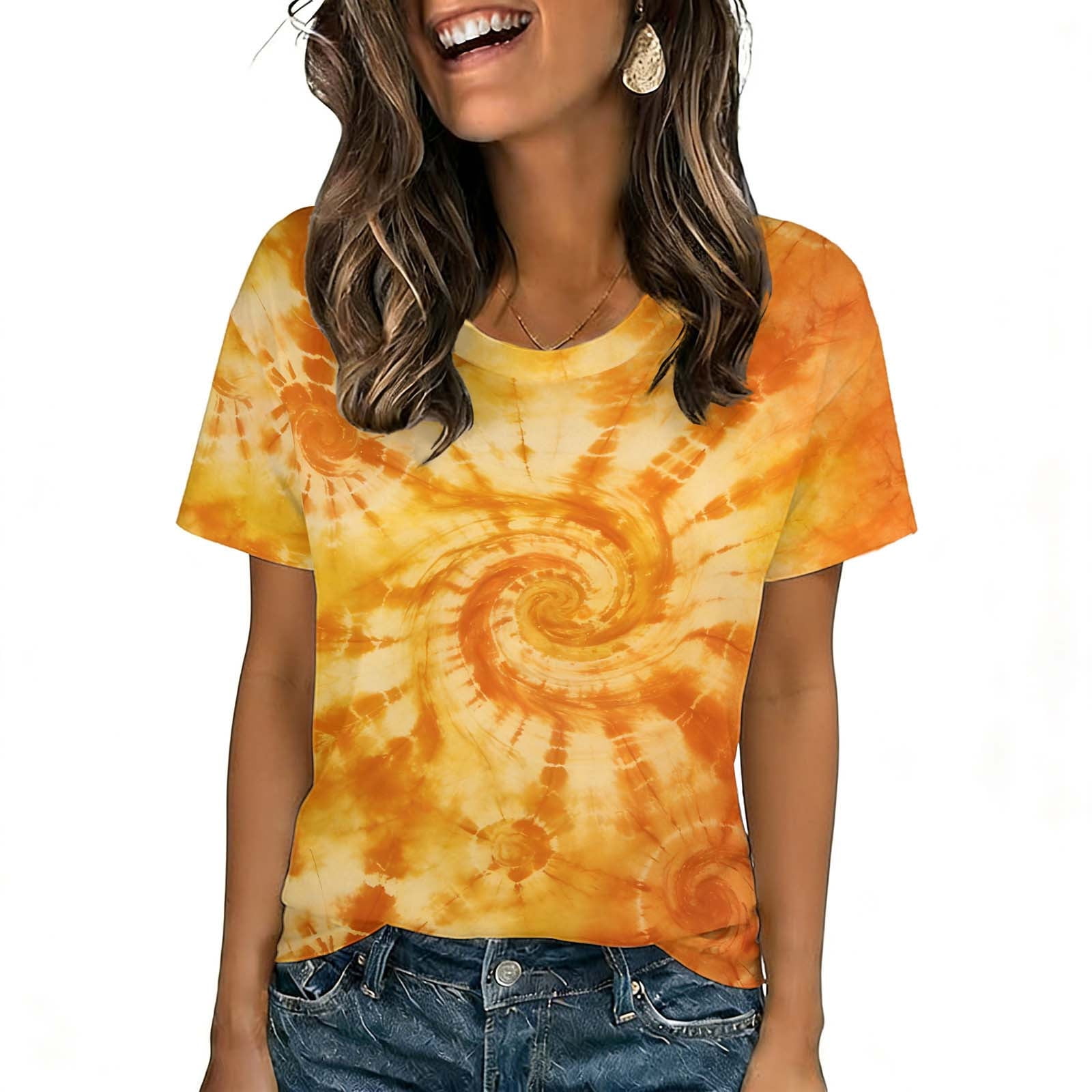 JSKUMAR Women's Tie Dye Shirt Hippies Rainbow Tees Casual Short Sleeve ...