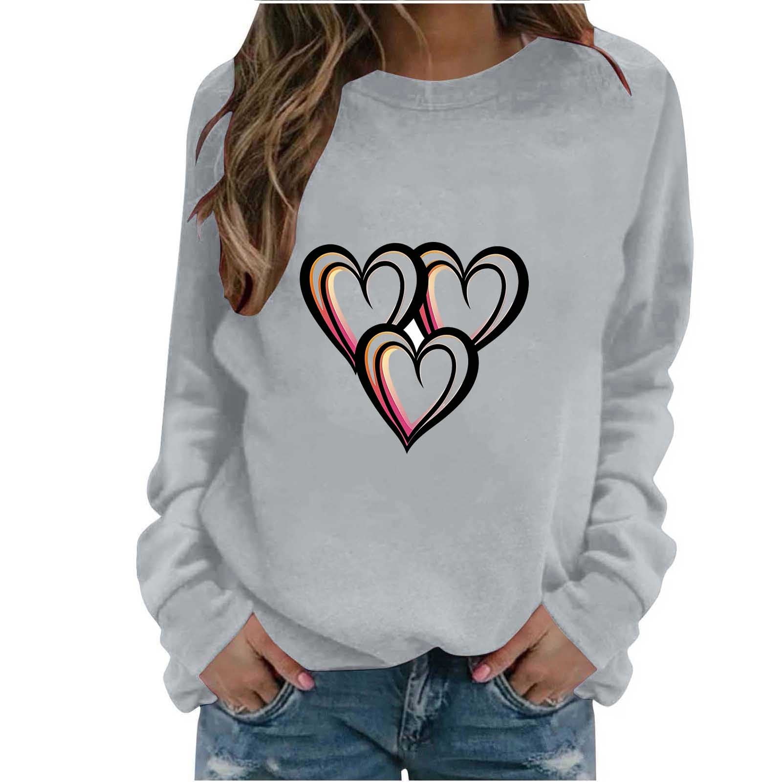 JSKUMAR Women's Valentine's Sweatshirts Cute Heart Printed Pullover ...