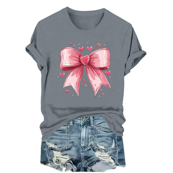 JSKUMAR Women's Valentines T-Shirt Cute Love Heart Graphic Tees Casual ...