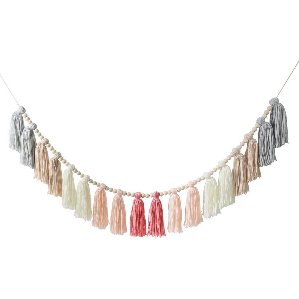 JSNKJL Rainbow Wooden Bead Tassel String Pastel Rainbow Tassel Garland ...