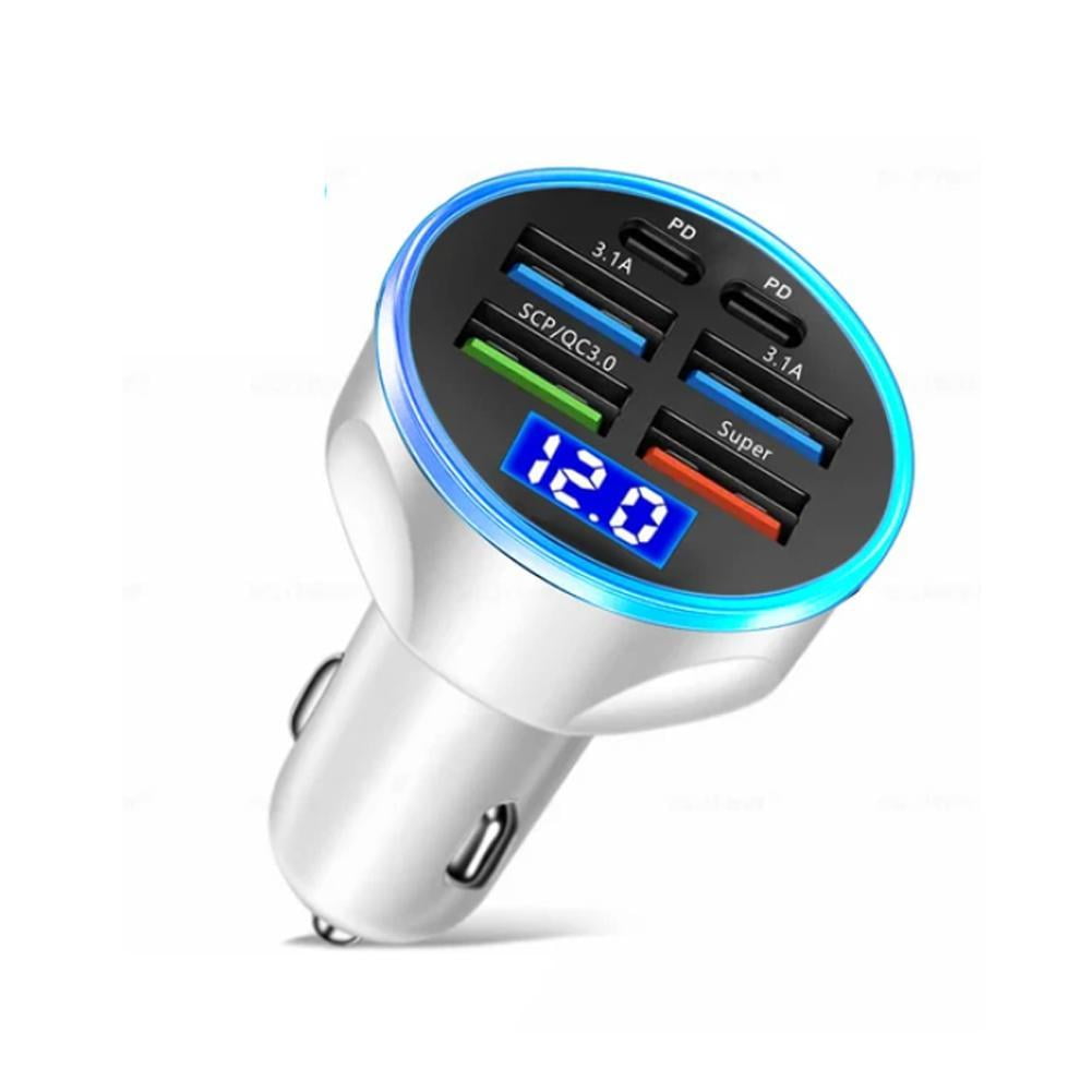 JSNKJLMN Digital 6-in-1 Fast Car Charger with Display and Adapter