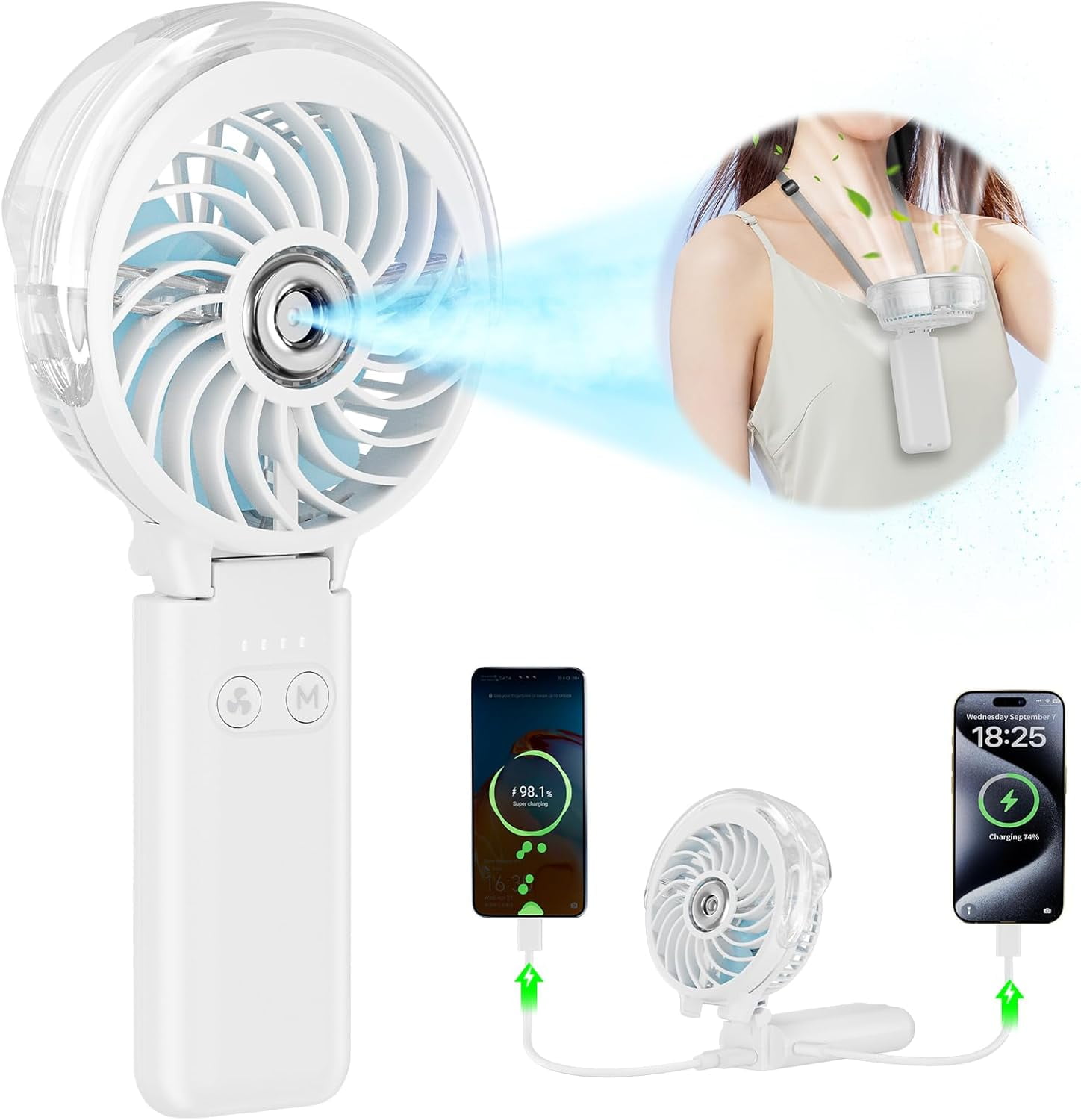 JSNV 5200mAh Upgraded Handheld Misting Fan, Portable Mister Fan ...