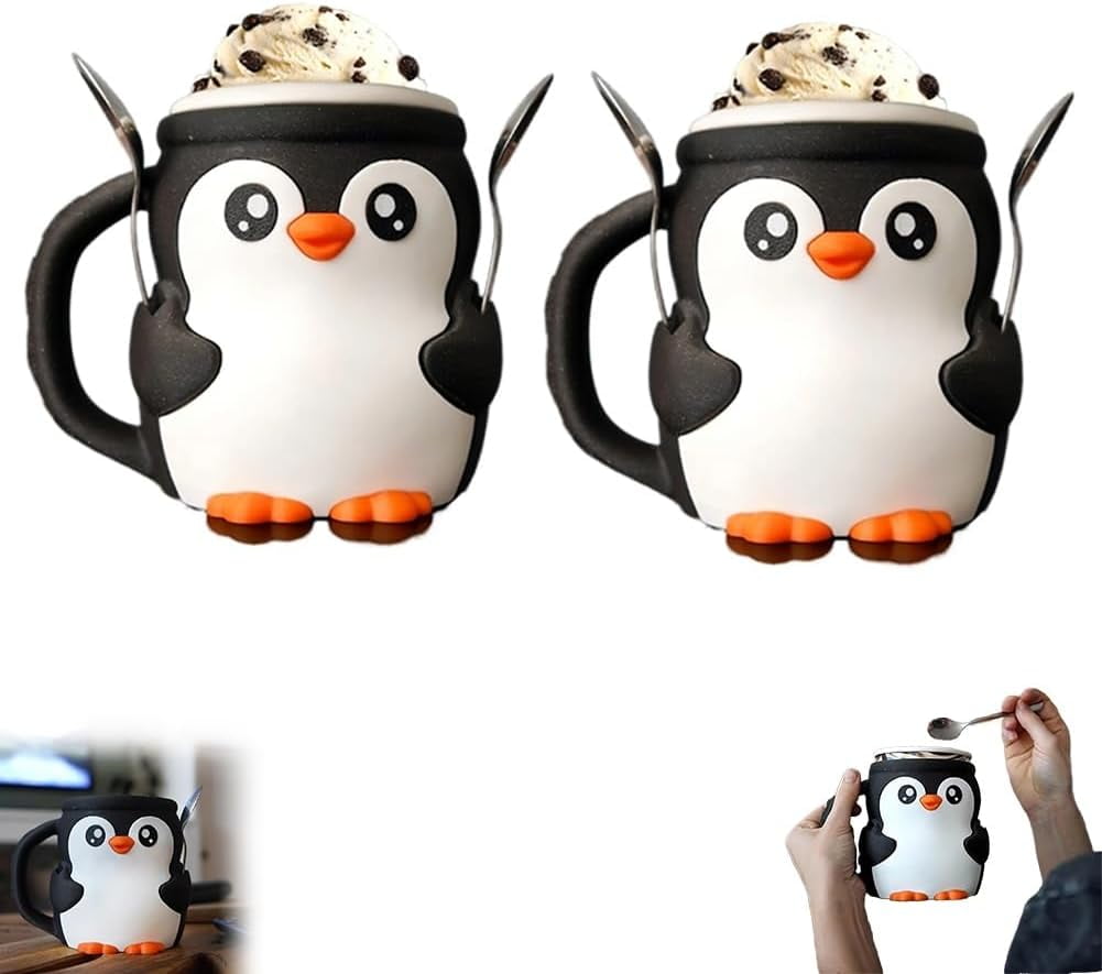 JSNV Cute Penguin Ice Cream Pint Holder, Penguin Ice Pint Containers ...