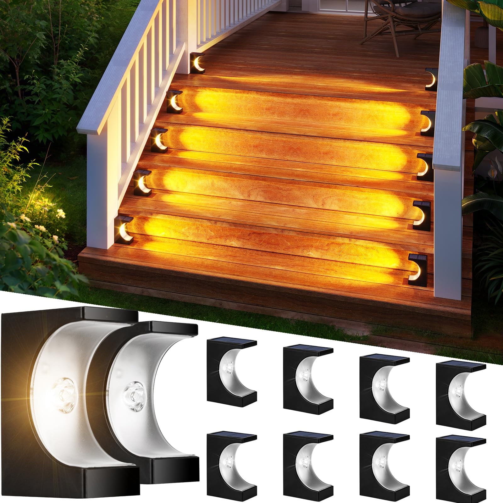 JSOT 10 Pack Solar Stair Lights, Deck Lights, Solar Powered Outdoor ...