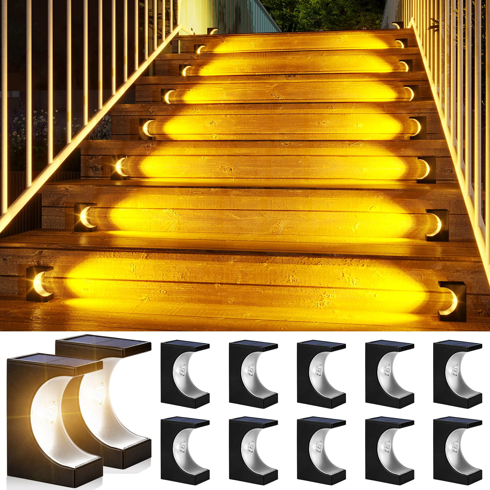 JSOT 12 Pack Solar Stair Lights, Deck Lights, Solar Powered Outdoor ...