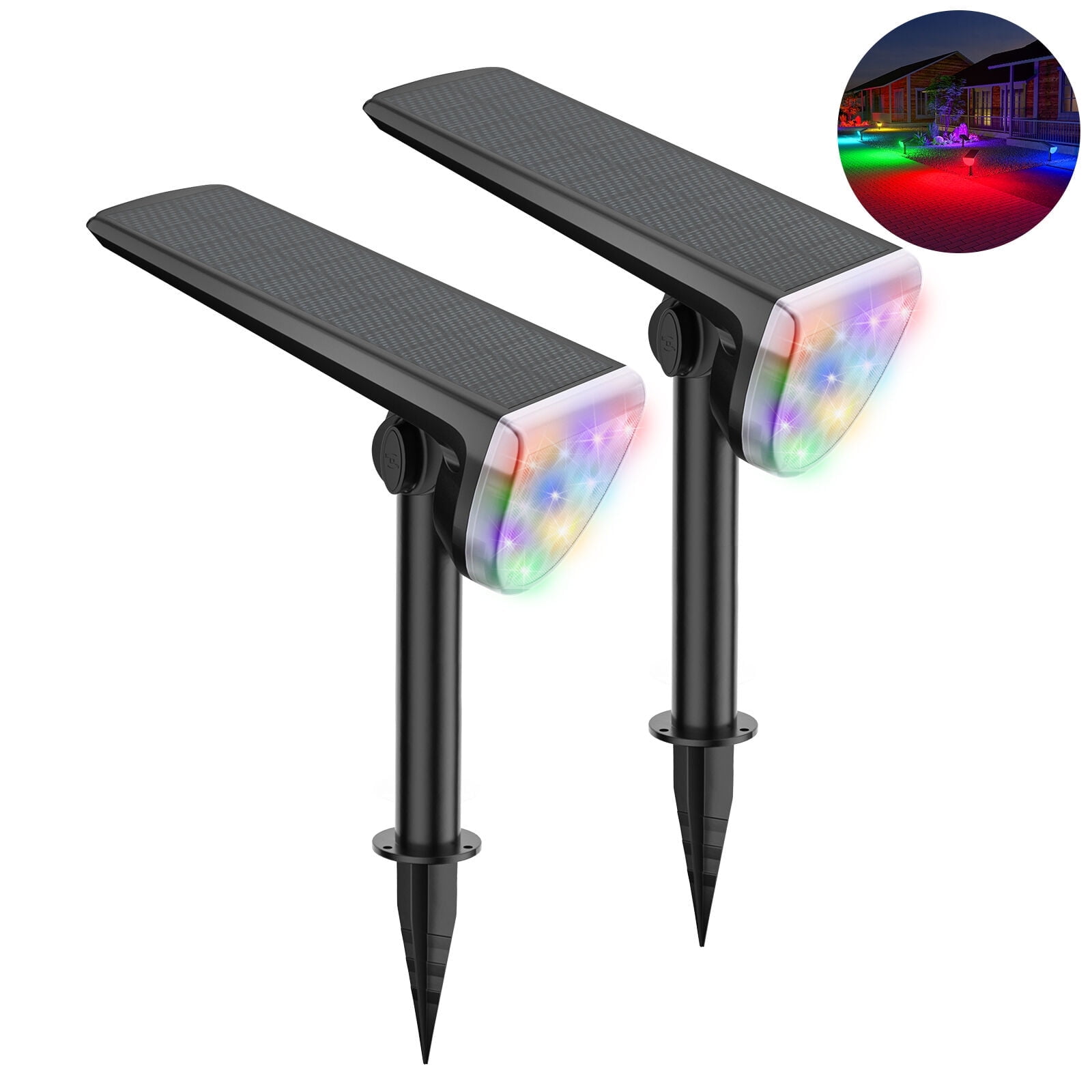 JSOT Solar Spotlight Outdoor Waterproof, 2 Pack RGB Color Changing ...