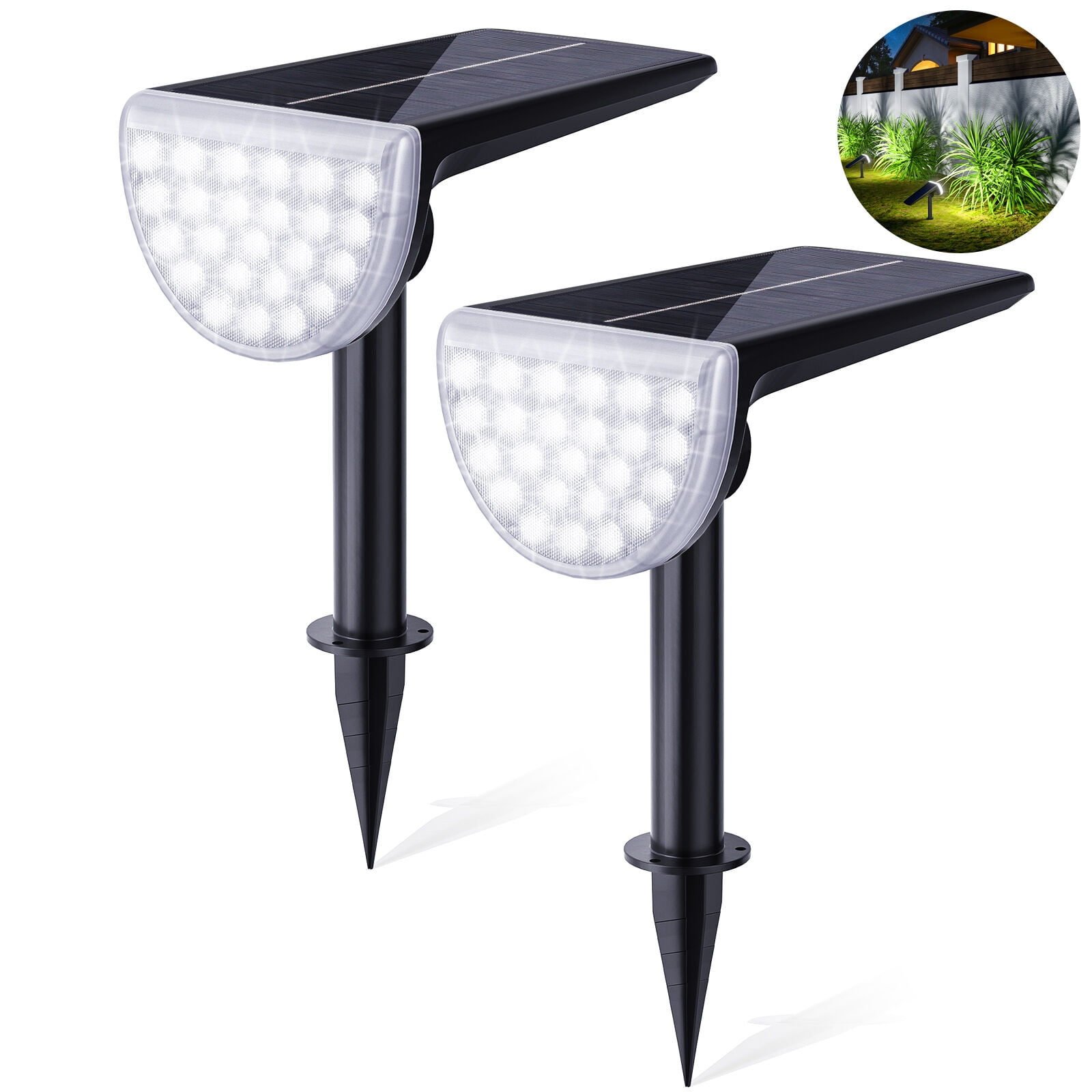 JSOT 2 Pack 600lm Solar Spotlight, Bright Solar Landscape Lights ...