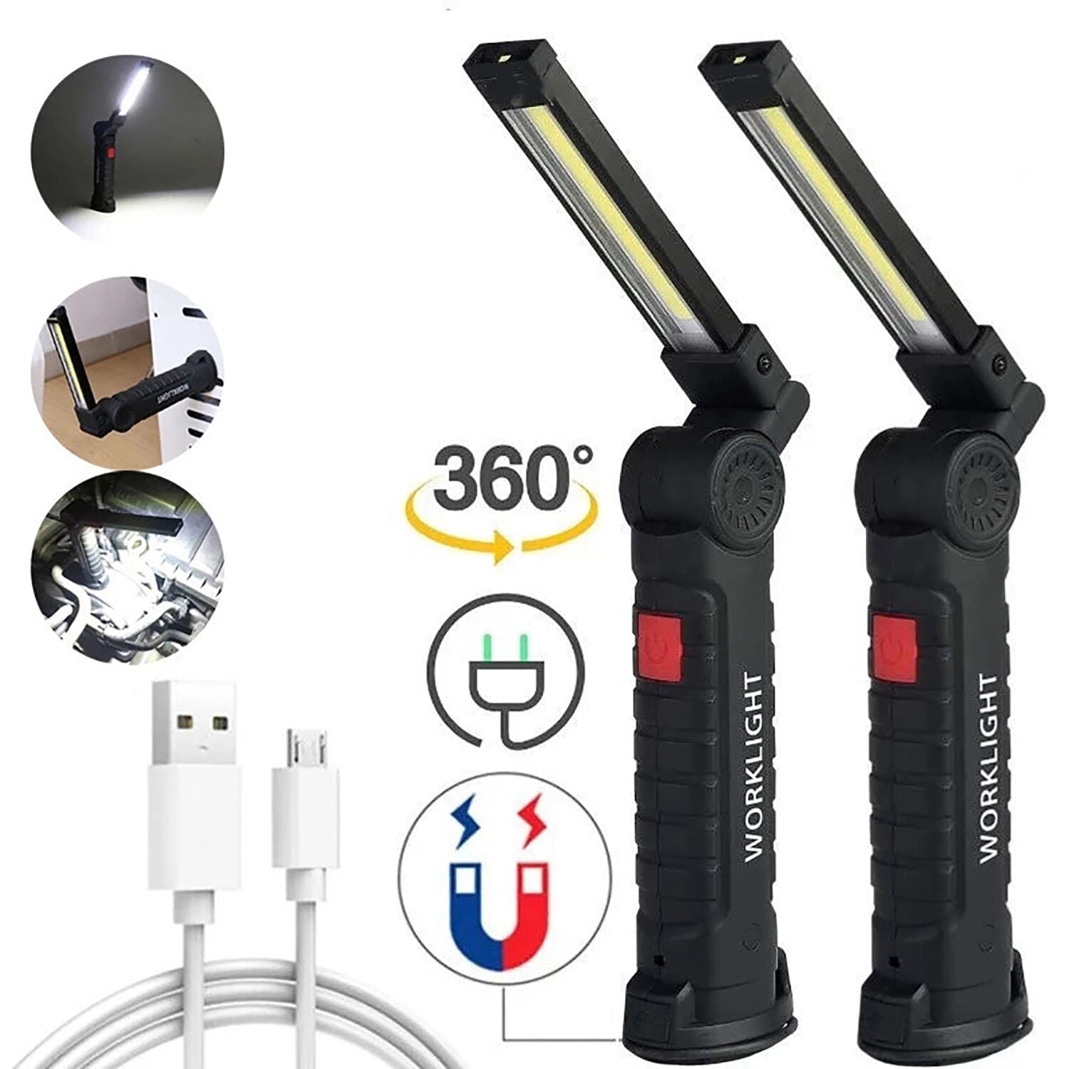 JSOT 2 Pack LED Work Light, Rechargeable COB Light with Magnetic Base ...