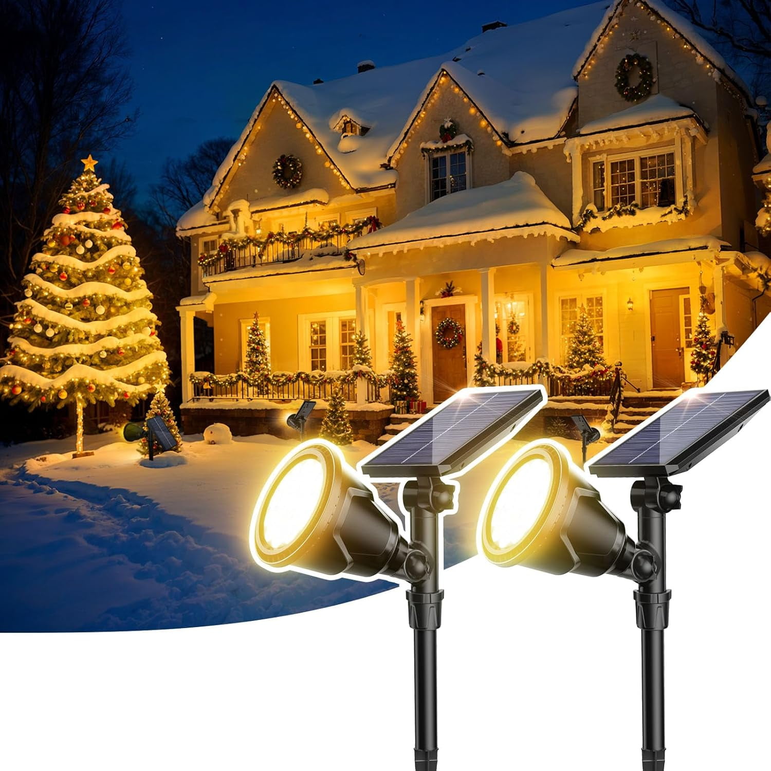 JSOT 2 Pack Solar Spotlights, 600lm Solar Flood Lights, Christmas Solar ...