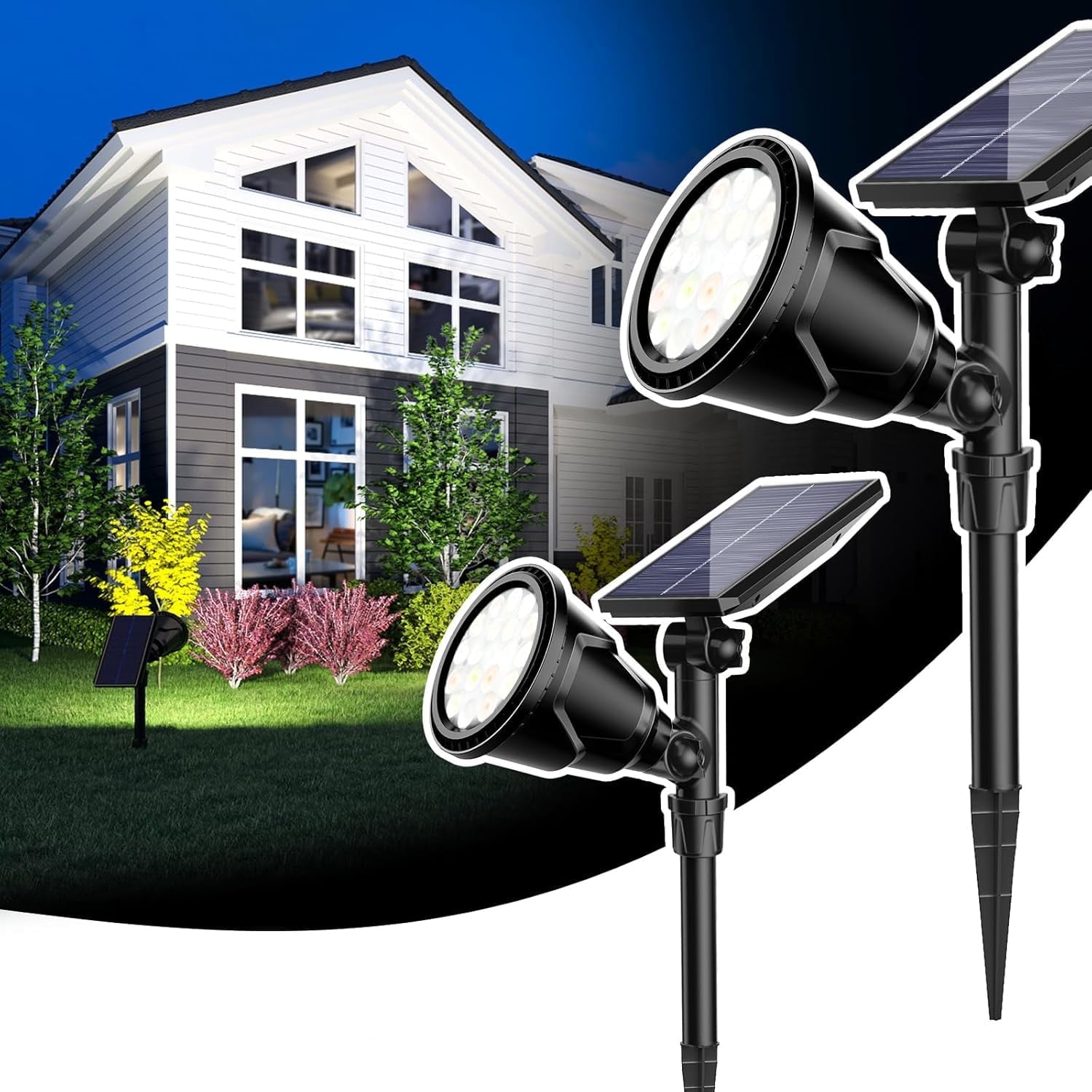 JSOT 2 Pack Solar Spot Lights Outdoor, 600lm Solar Flood Lights, LED ...