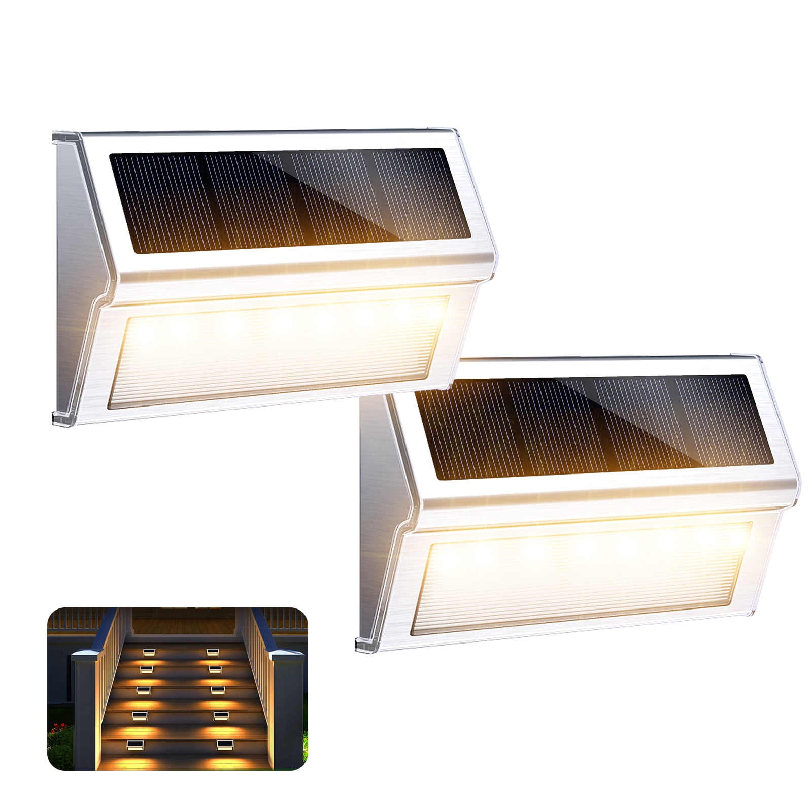JSOT 2 Pack Solar Stair Lights, Deck Lights, Fence Lights, Solar ...