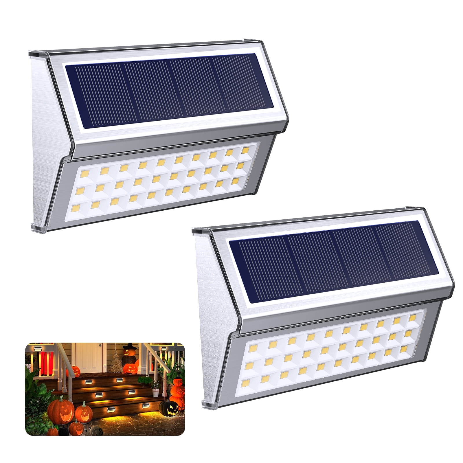 JSOT 2 Pack Solar Step Lights Outdoor, 30 LED Stainless Steel Solar ...