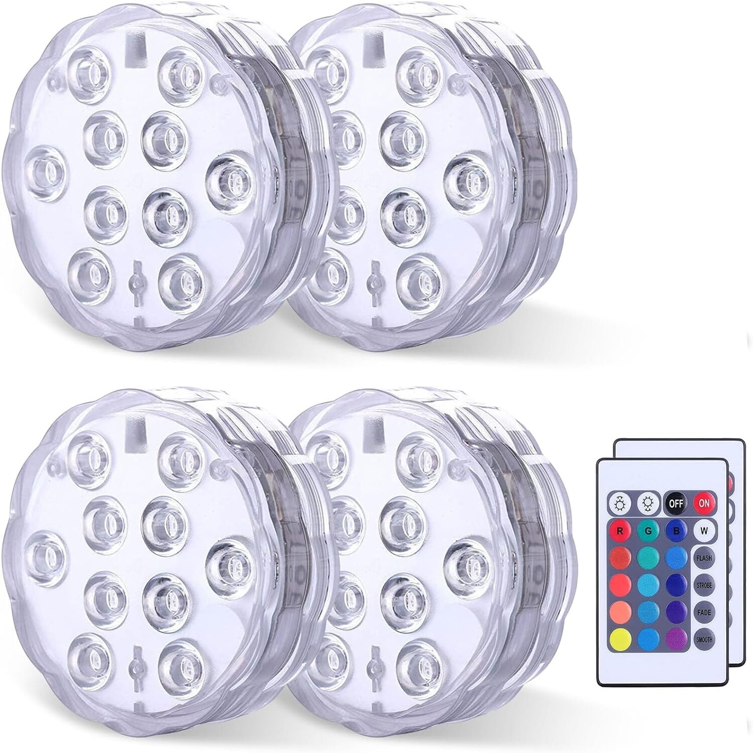 JSOT 4 Pack LED Pool Lights, IP68 Waterproof Underwater Pool Light with Remote, 16 RGB Color ...