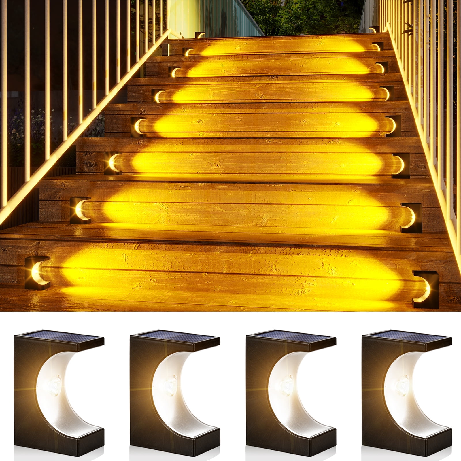 JSOT 4 Pack Solar Stair Lights, Deck Lights, Solar Powered Outdoor ...