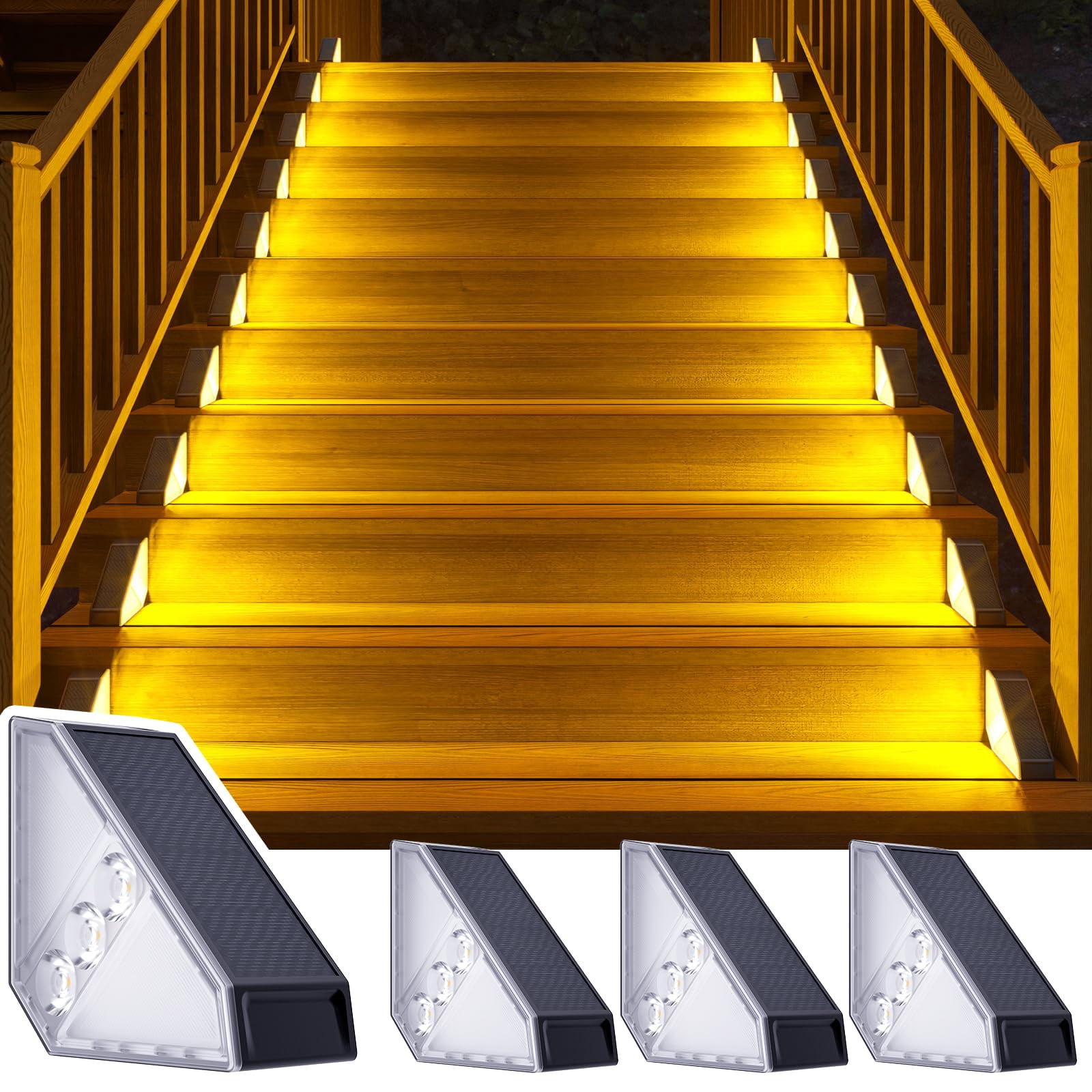 JSOT 4PCS Solar Stair Lights, Warm LED Outdoor Lights, Waterproof ...