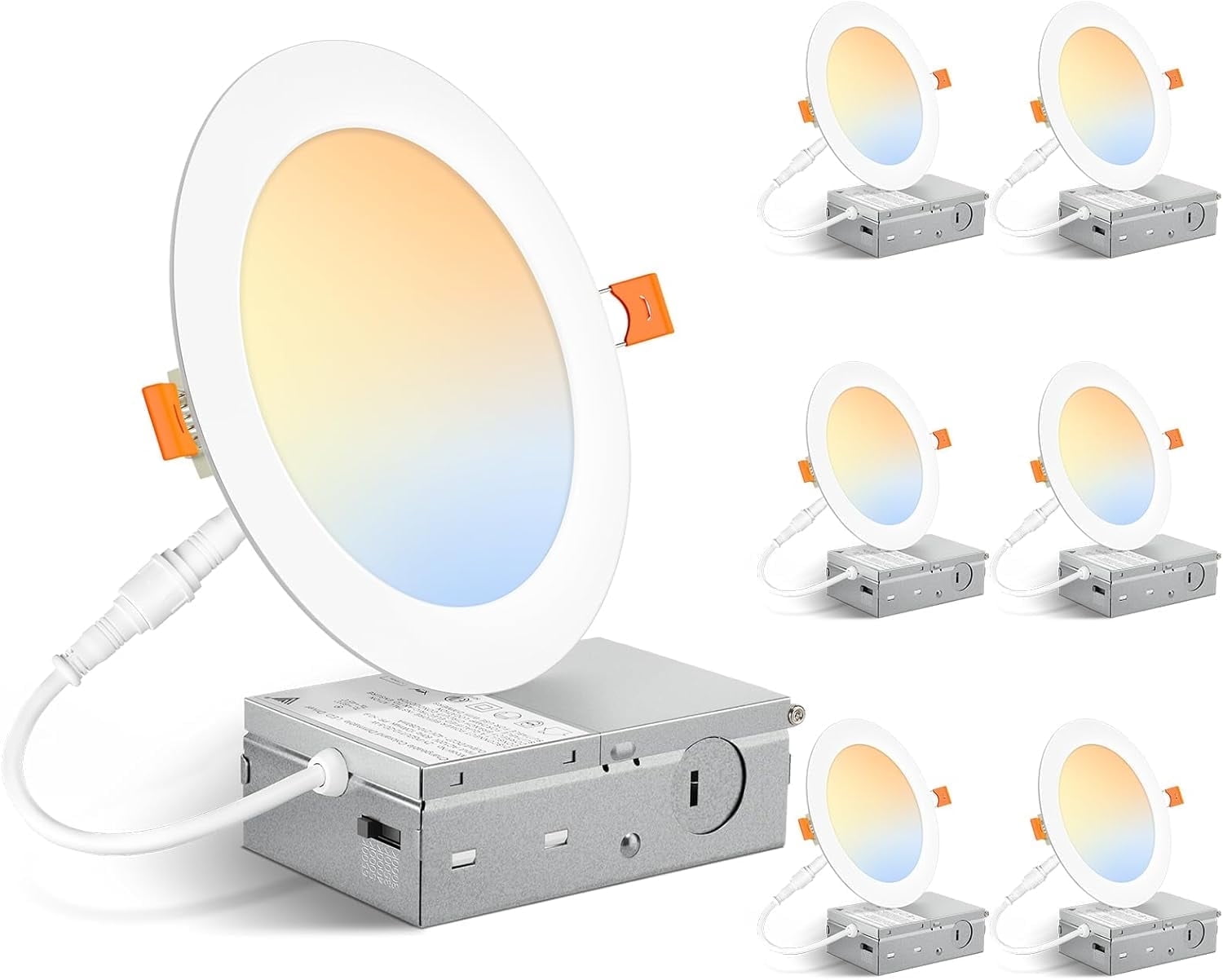 JSOT 6 Pack LED Ceiling Light Fixture, 6 inch 5CCT Recessed Ultra-Thin Modern Ceiling Light with ...