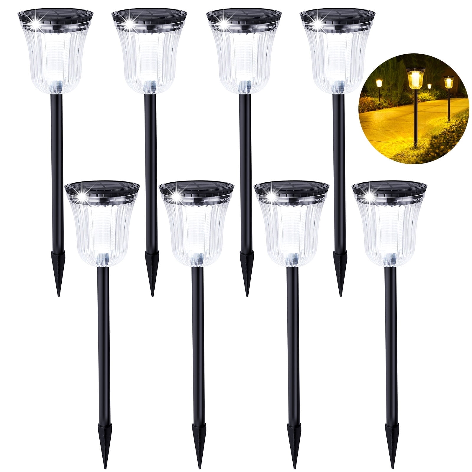 JSOT 8 Pack Solar Pathway Lights Outdoor Waterproof, 200LM Solar LED ...