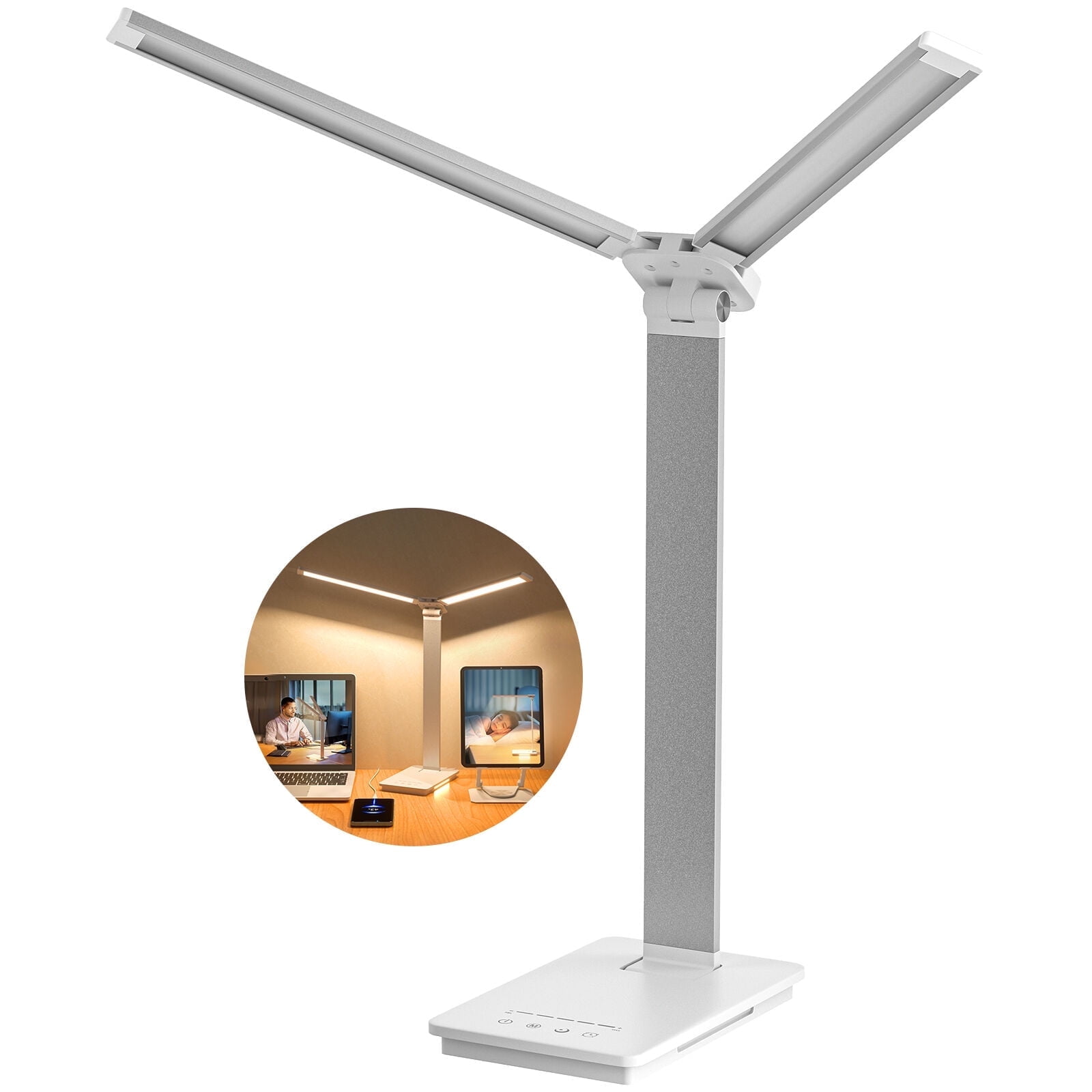 JSOT Double Head LED Desk Lamp, 25 Lighting 3 Night Lights Modes LED ...