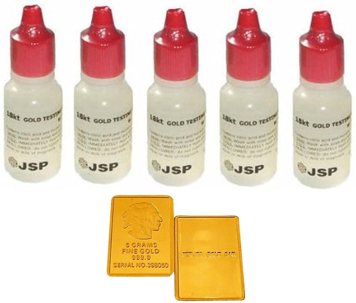 JSP 5 Bottles 18k Gold Test Testing Lot Tester Acid Detect Scrap Metal ...