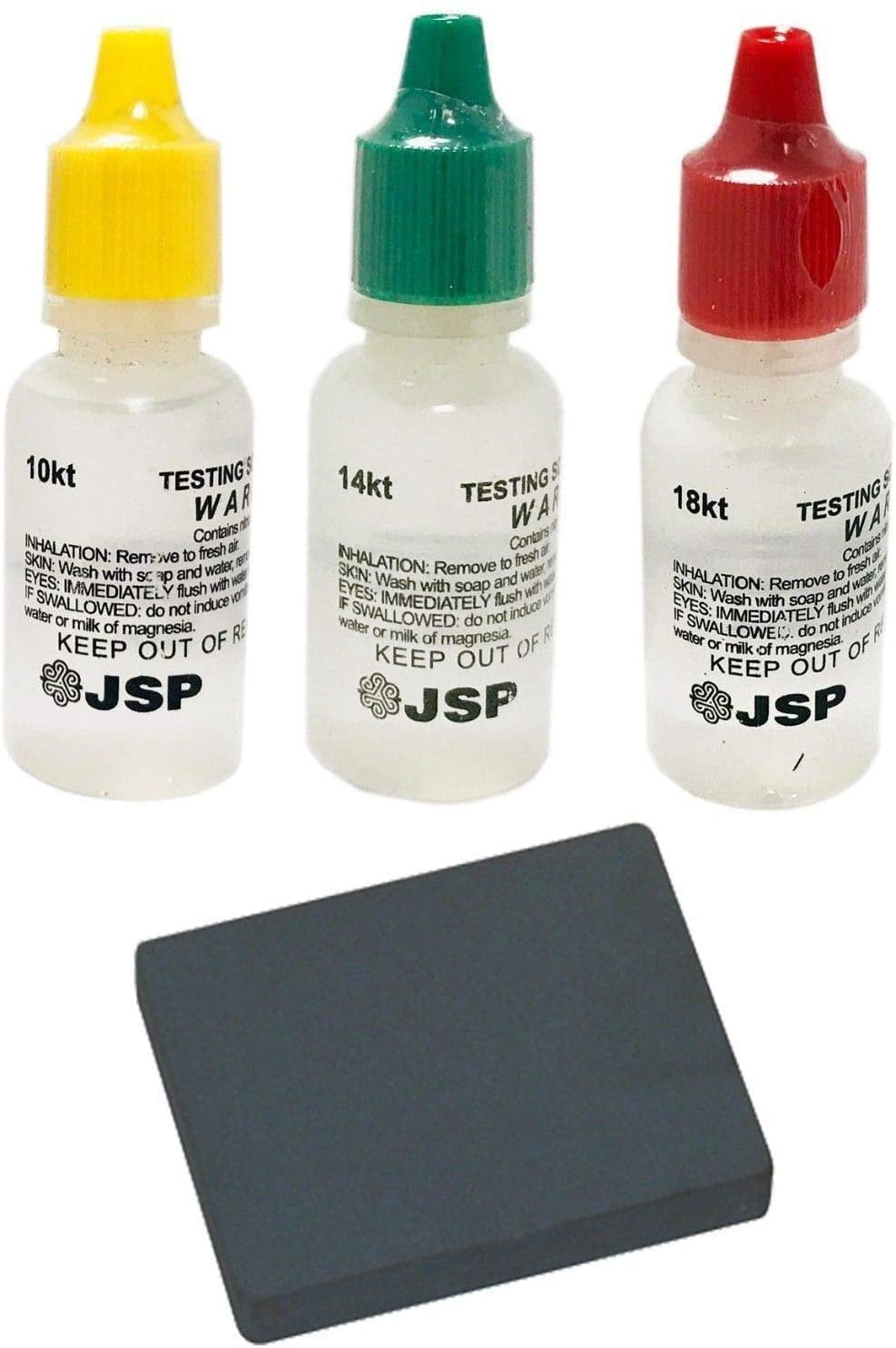 JSP Gold Testing Solutions 10k 14k 18k Kit with Scratch Tester Stone ...