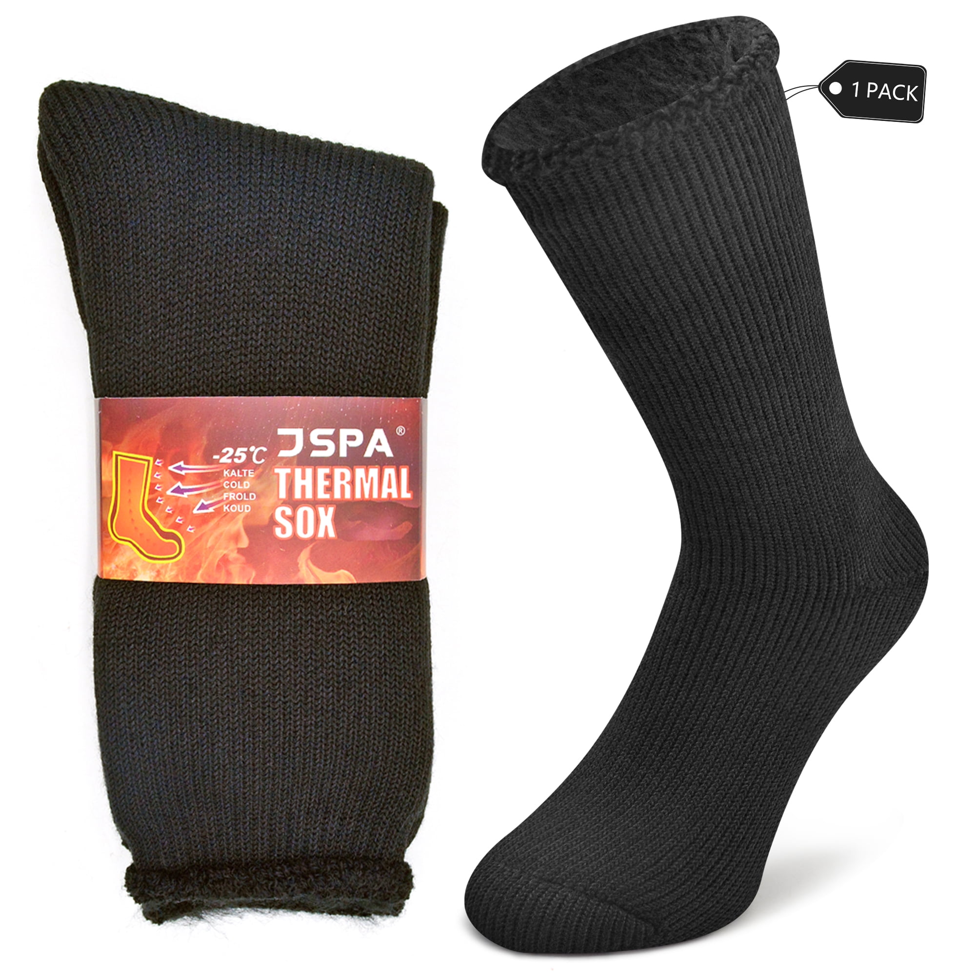 JSPA Men Crew Warmest Thermal Trapping Socks for Cold Weather,Black,1 ...