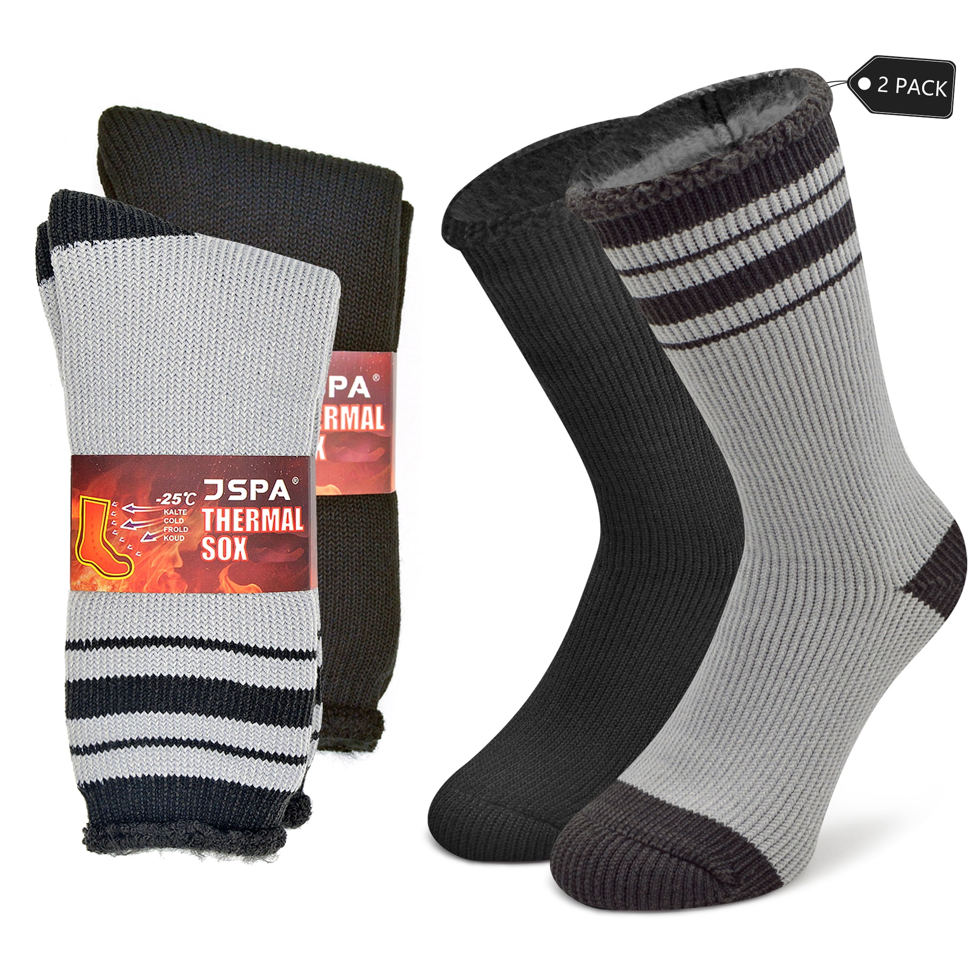 JSPA Unisex Thick Warmest Hunting Socks for Work Boots,Black+Light Gray ...