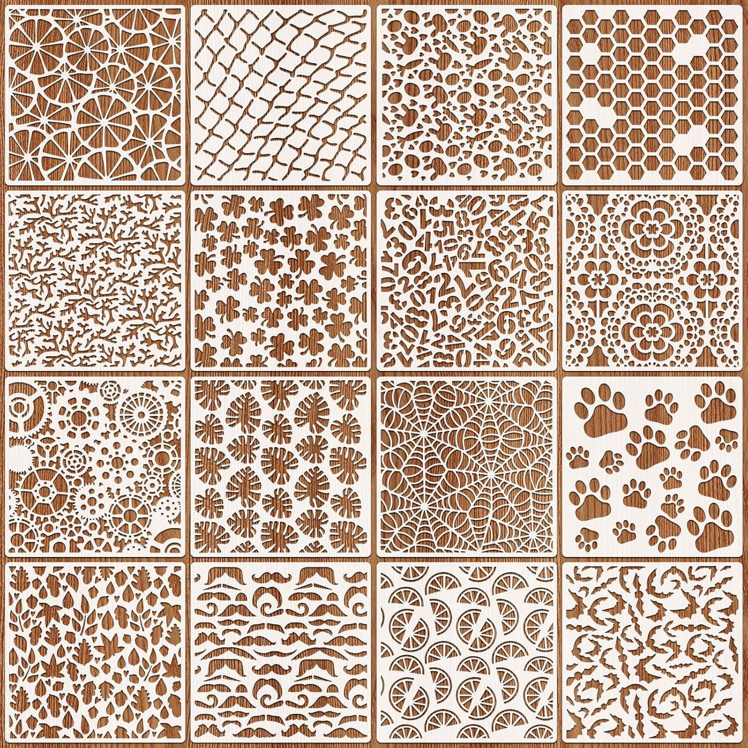 JSRQT 16Pcs Mixed Texture Painting Stencils for DIY ArtsReusable ...