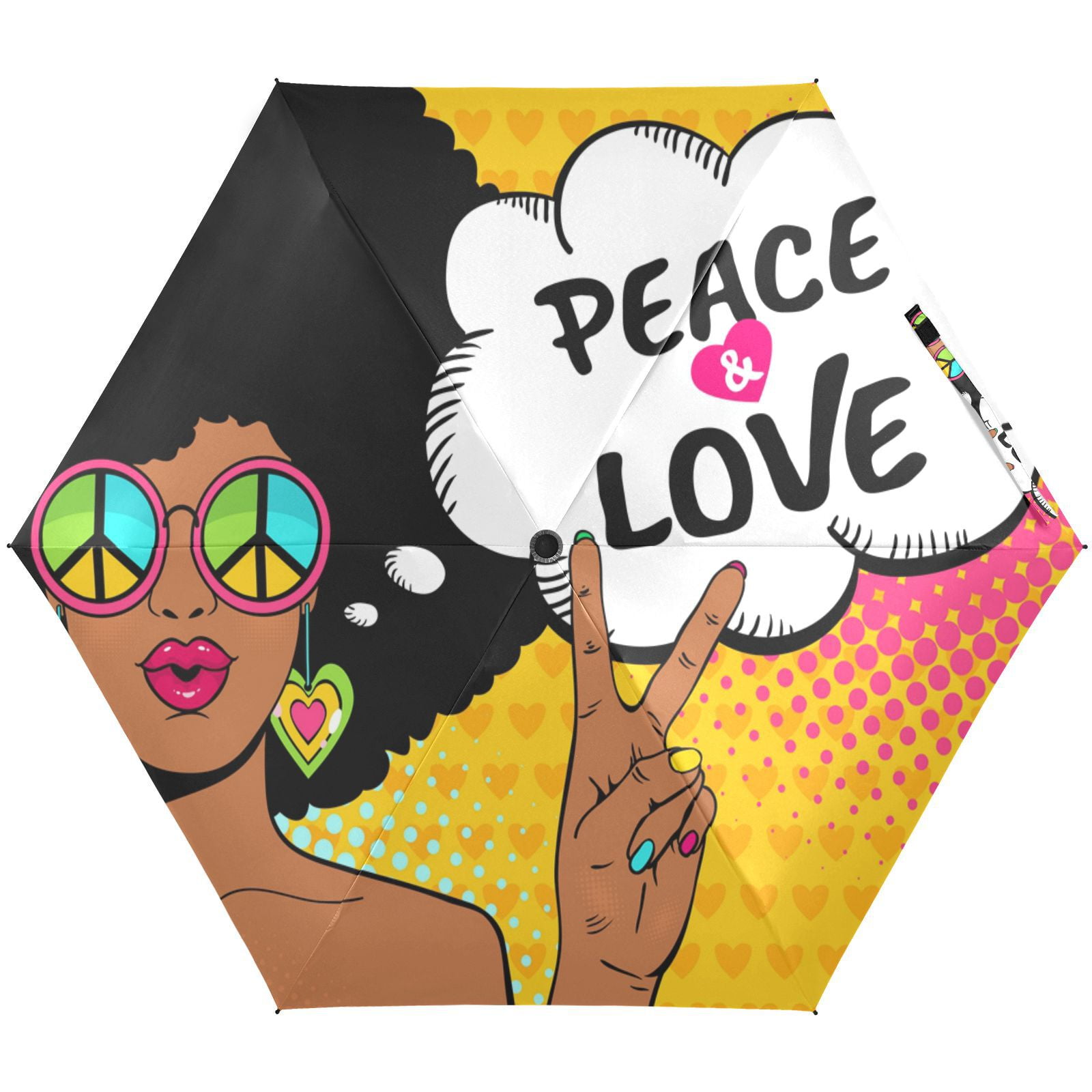 JSTEL African American Afro Woman Peace Folding Umbrella for Rain Sun ...