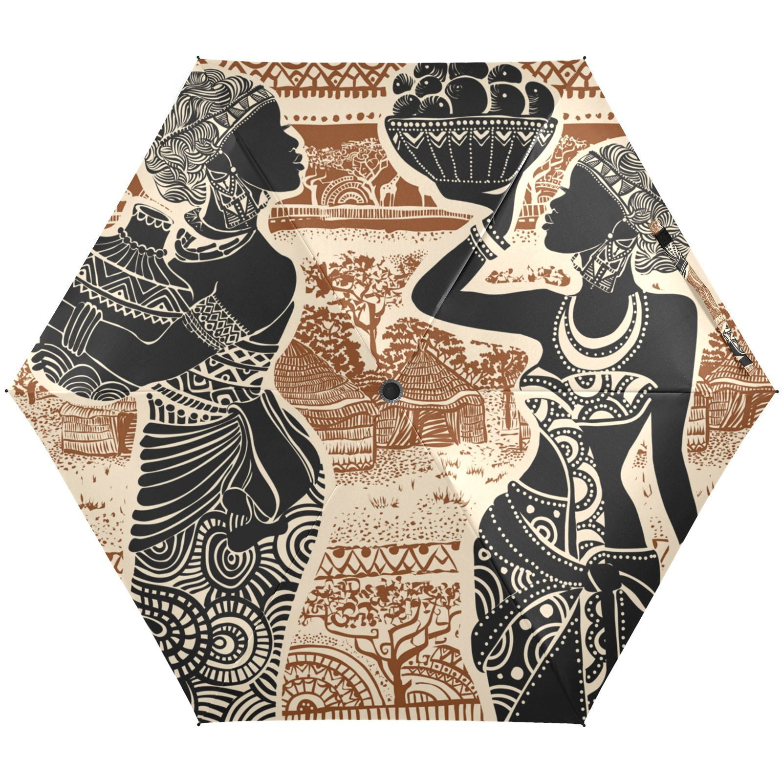 JSTEL African Woman Africa Pattern Folding Umbrella for Rain Sun Travel ...