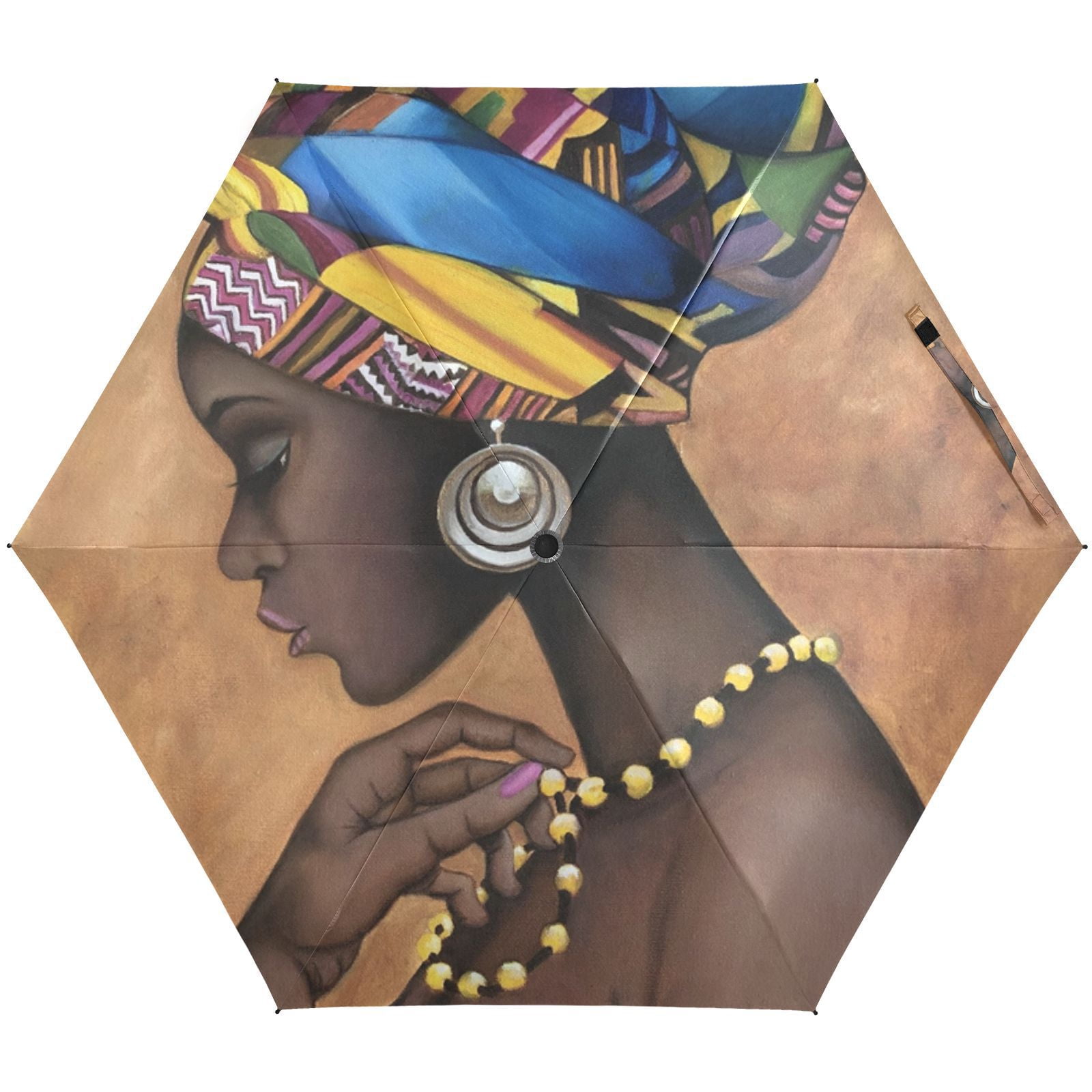 JSTEL Afro African American Woman Folding Umbrella for Rain Sun Travel ...
