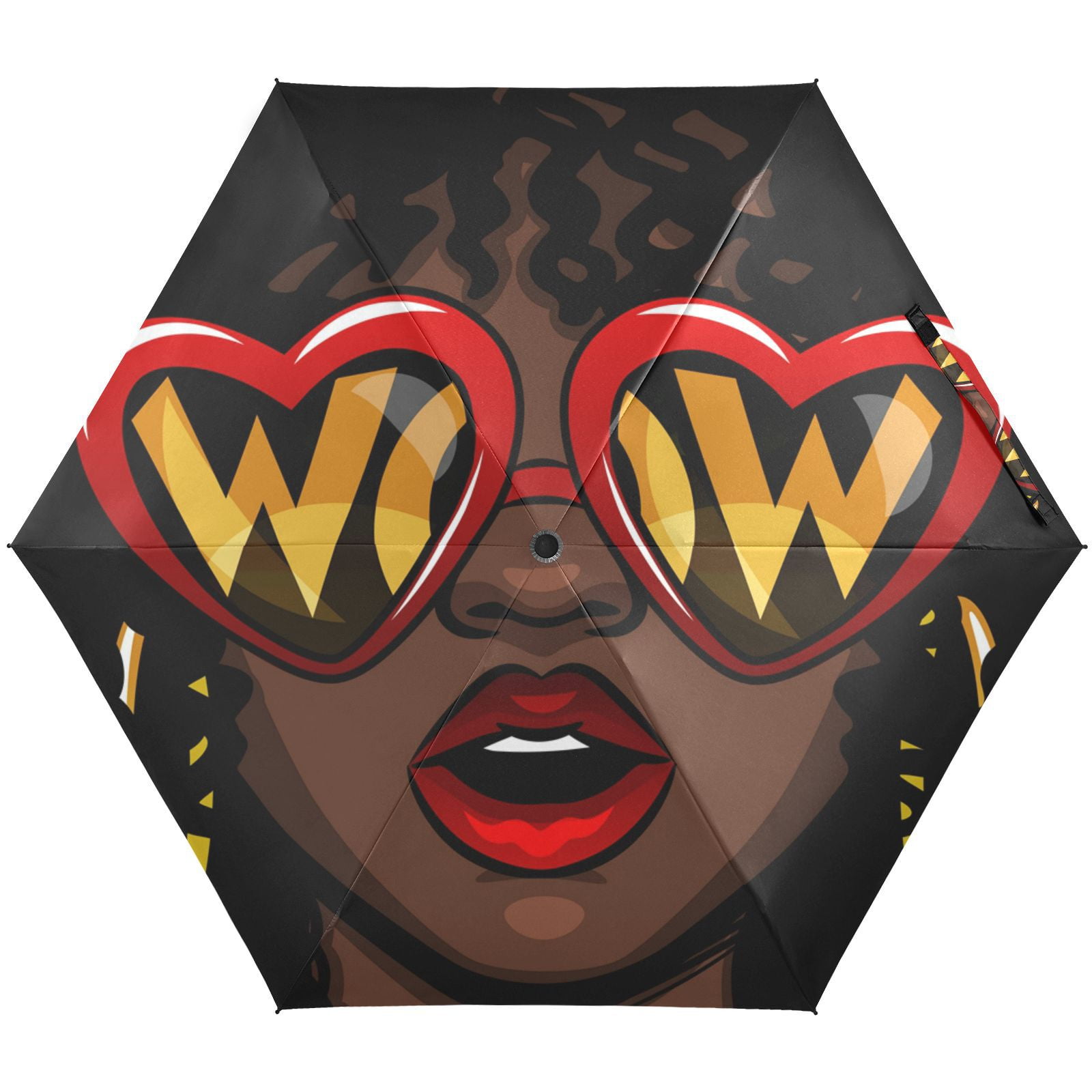JSTEL Afro African American Woman Folding Umbrella for Rain Sun Travel ...