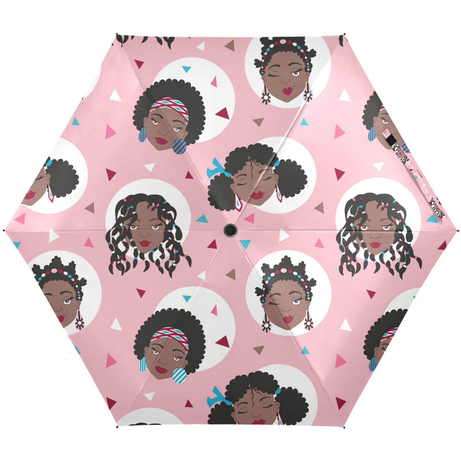 JSTEL Afro American Woman Girl Pink Folding Umbrella for Rain Sun ...